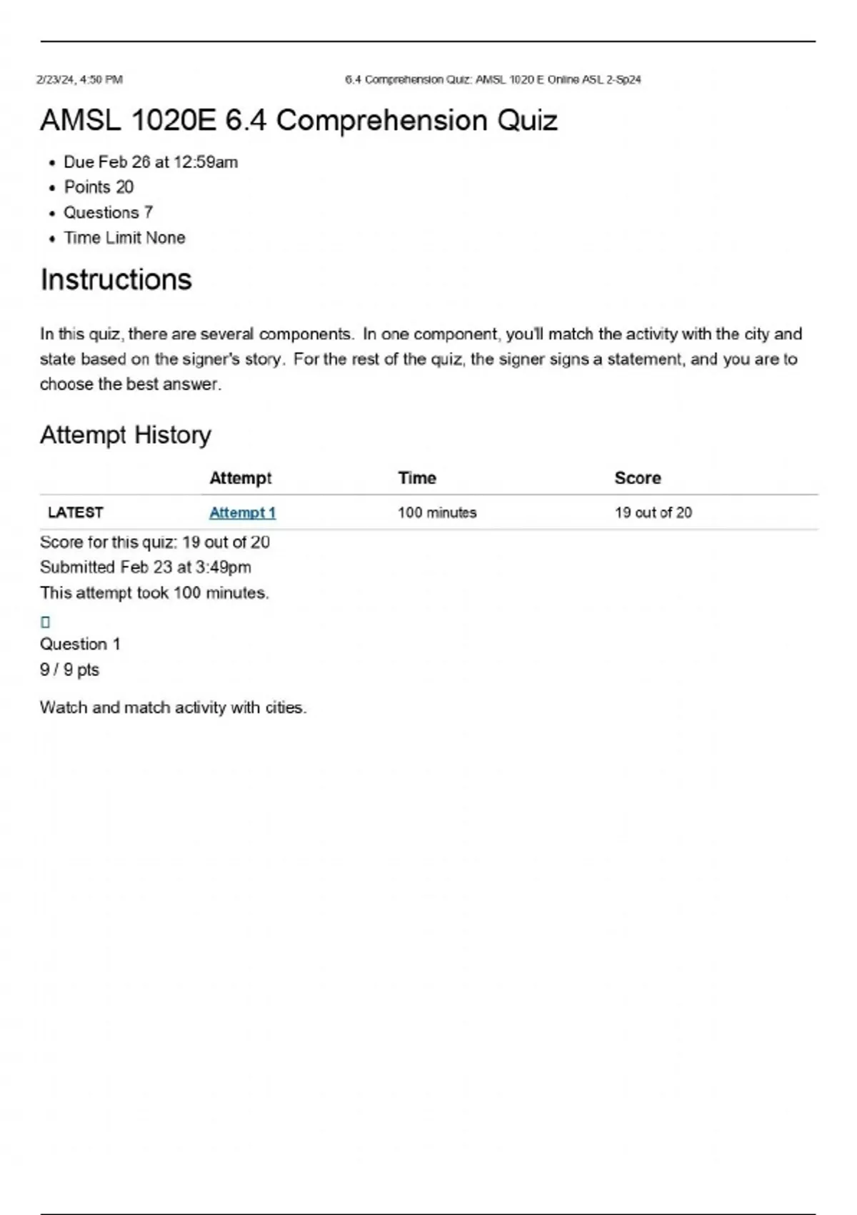 AMSL 1020E 6.4 Comprehension Quiz Questions and Answers|2025 Update|100 ...