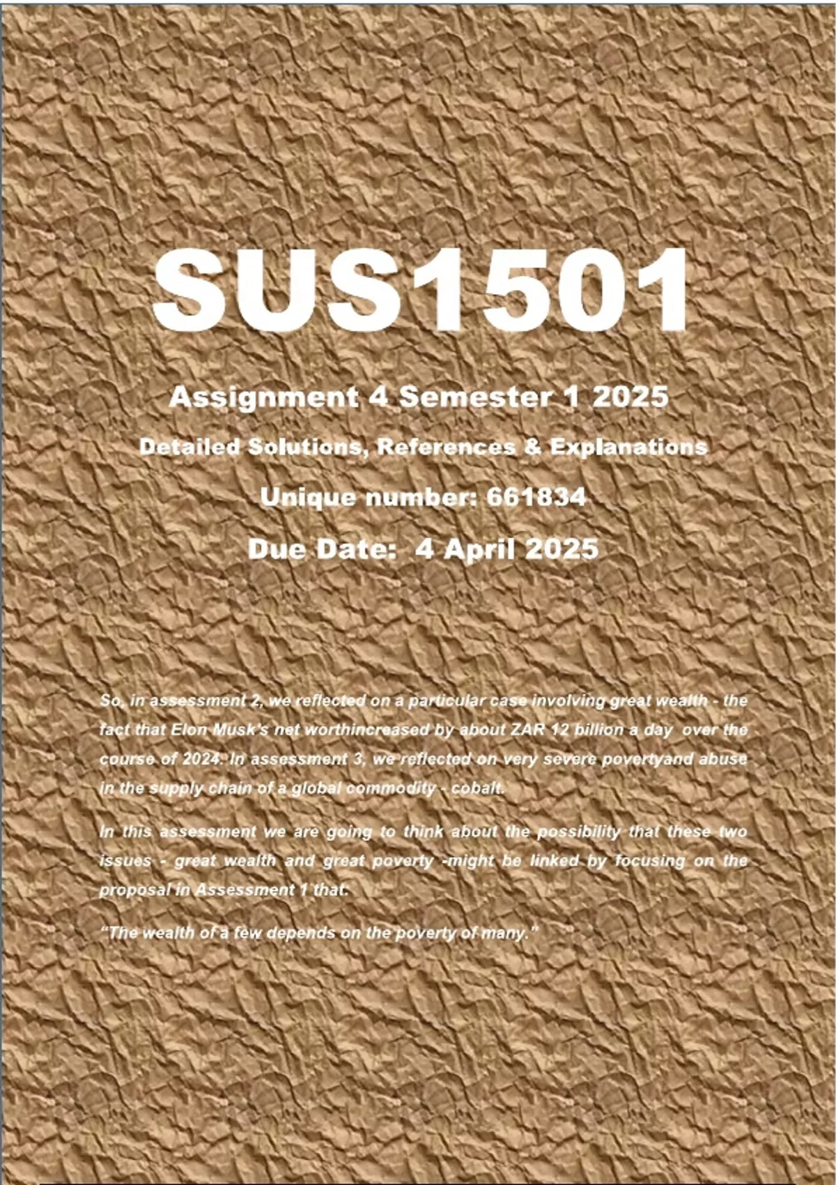 SUS1501 Assignment 4, Semester 1 2025 (661834) - DUE 4 April 2025 ...
