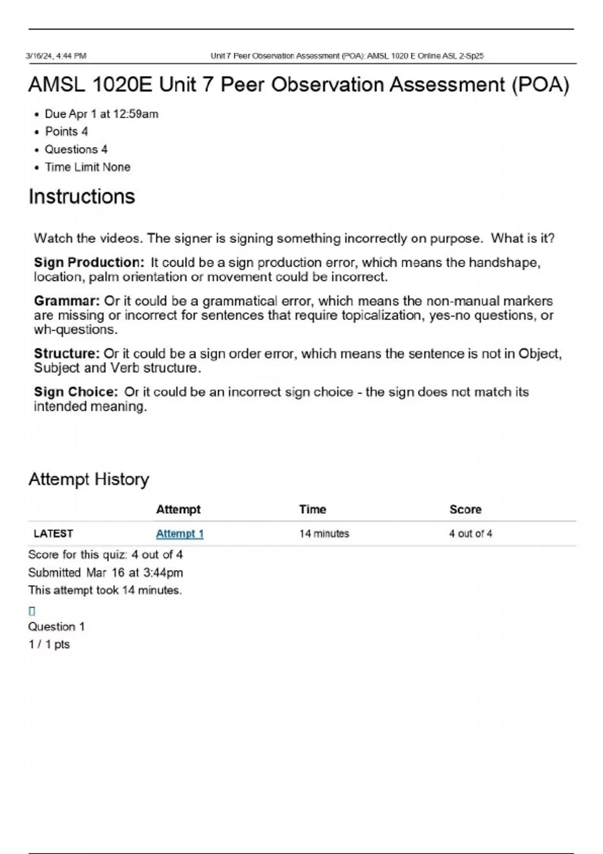 AMSL 1020E Unit 7 Peer Observation Assessment (POA) 2025 Update with ...