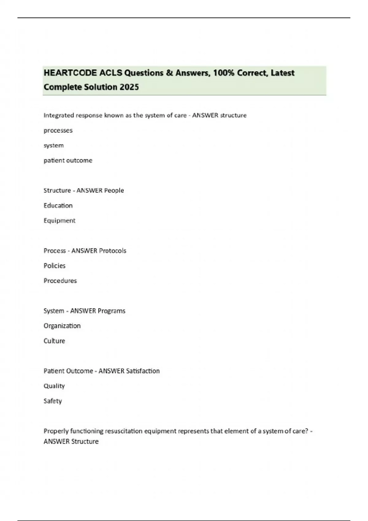 HEARTCODE ACLS Questions & Answers, 100% Correct, Latest Complete ...