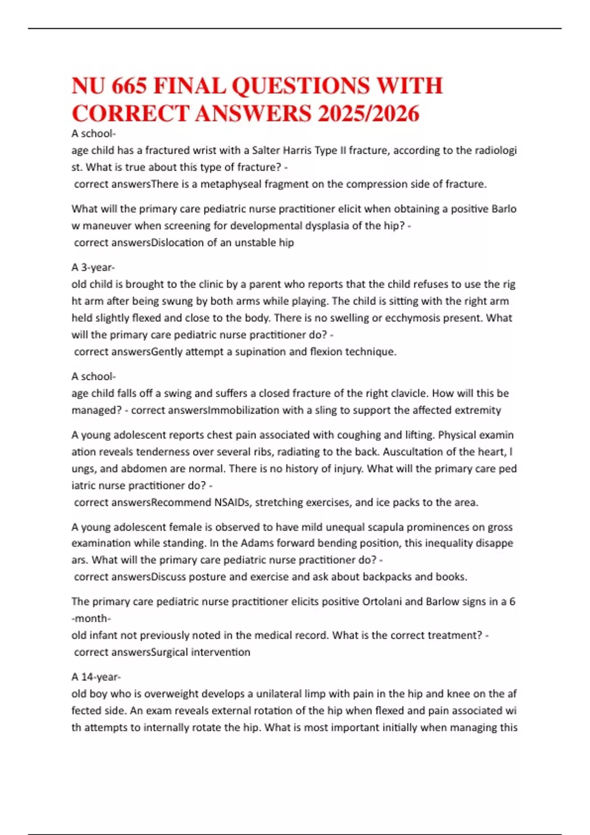 NU 665 FINAL QUESTIONS WITH CORRECT ANSWERS 2025 - NU 665 - Stuvia US