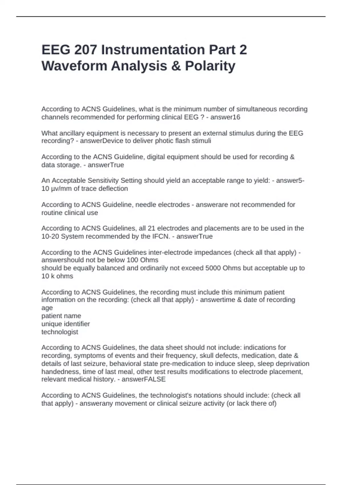 EEG 207 Instrumentation Part 2 Waveform Analysis & Polarity Questions ...