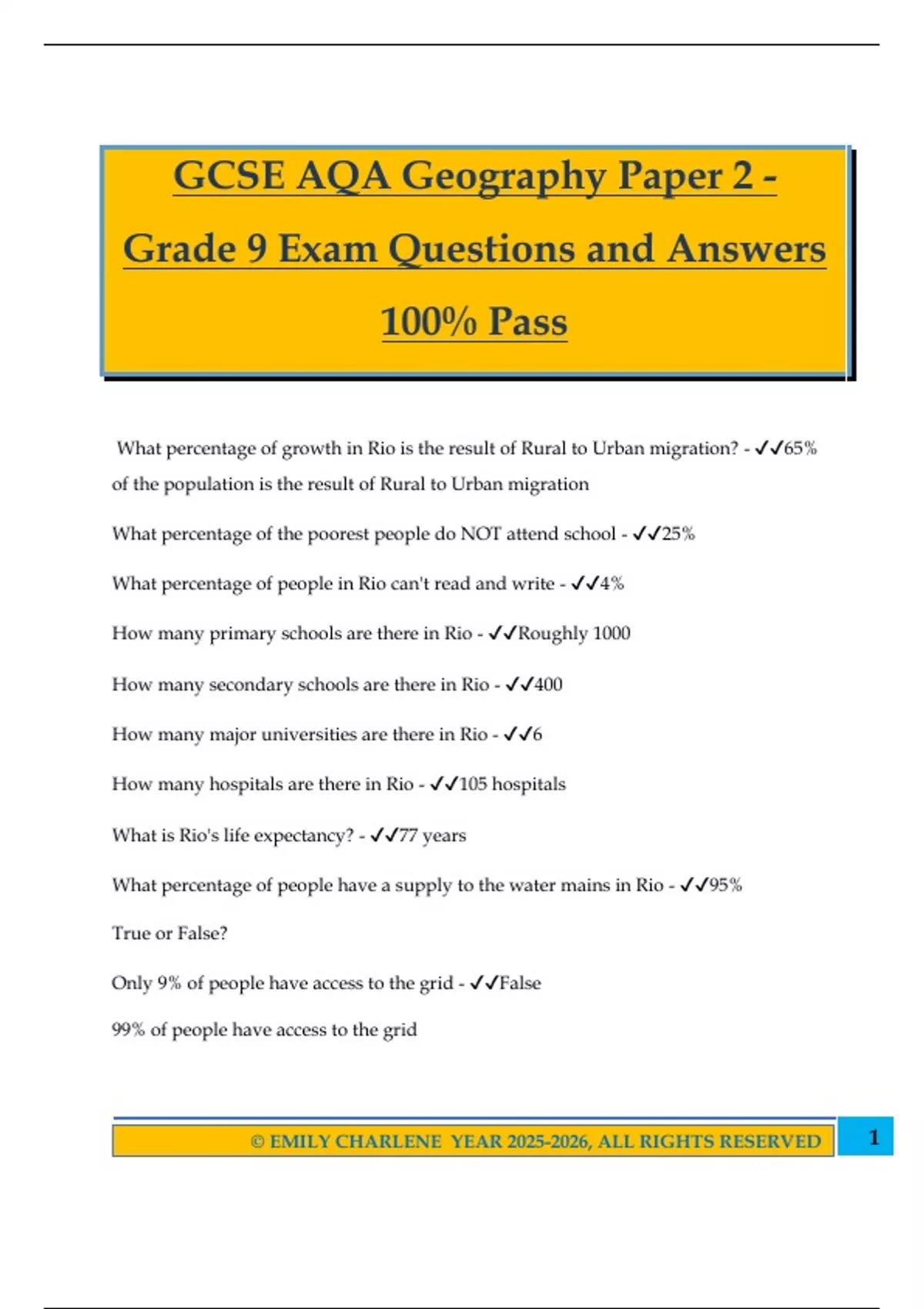 GCSE AQA Geography Paper 2 - Grade 9 Exam Questions and Answers 100% ...