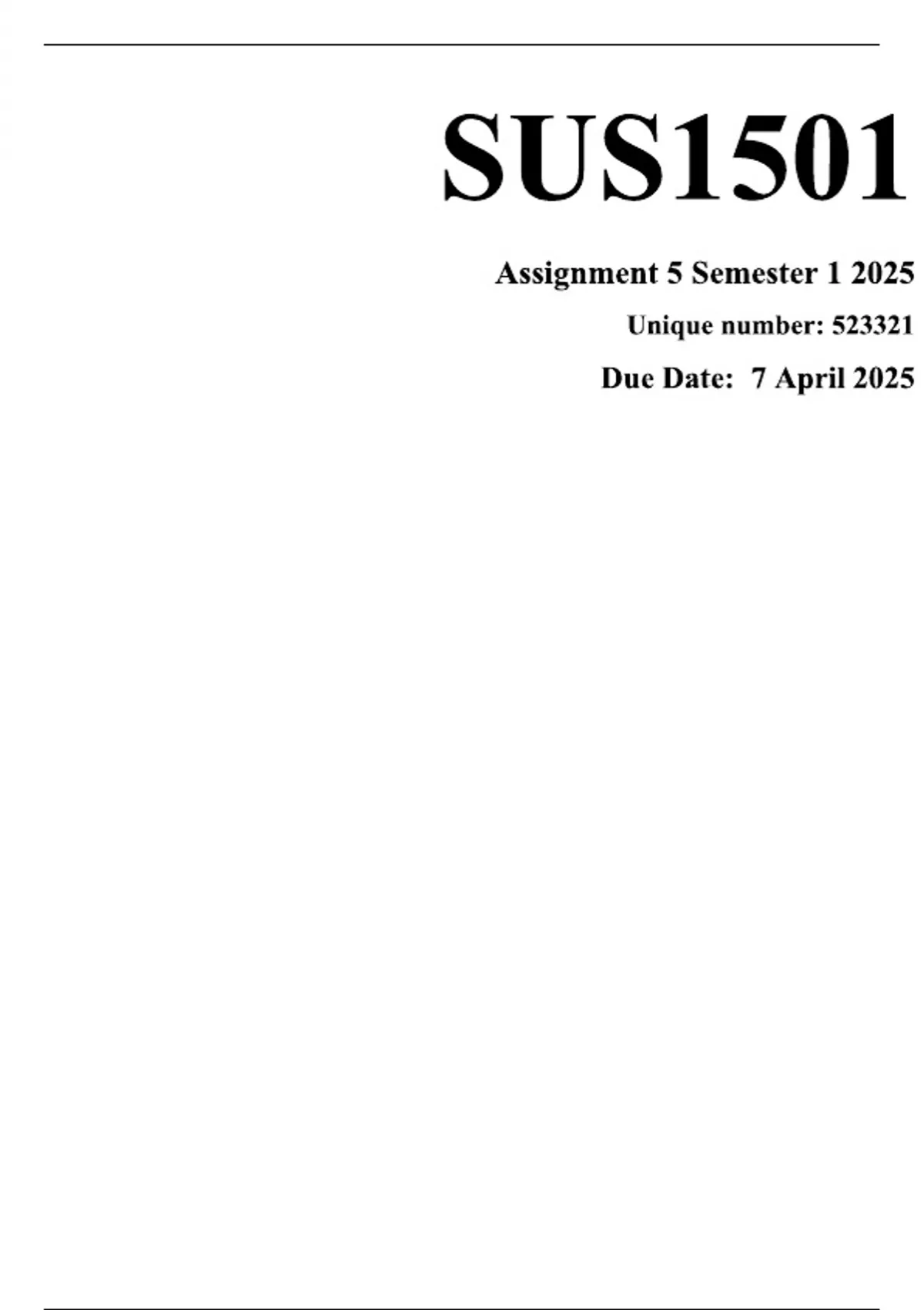 SUS1501 Assignment 5 (COMPLETE ANSWERS) Semester 1 2025 (523321) - DUE ...