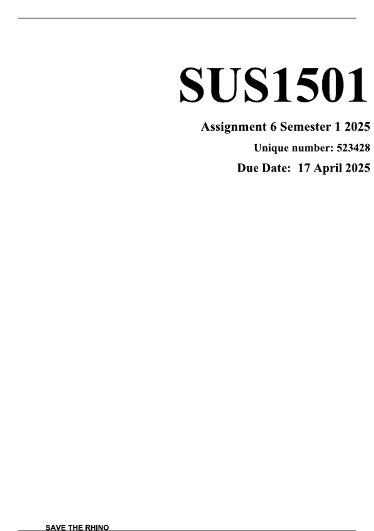 SUS1501 Assignment 6 (COMPLETE ANSWERS) Semester 1 2025 (523428) - DUE ...