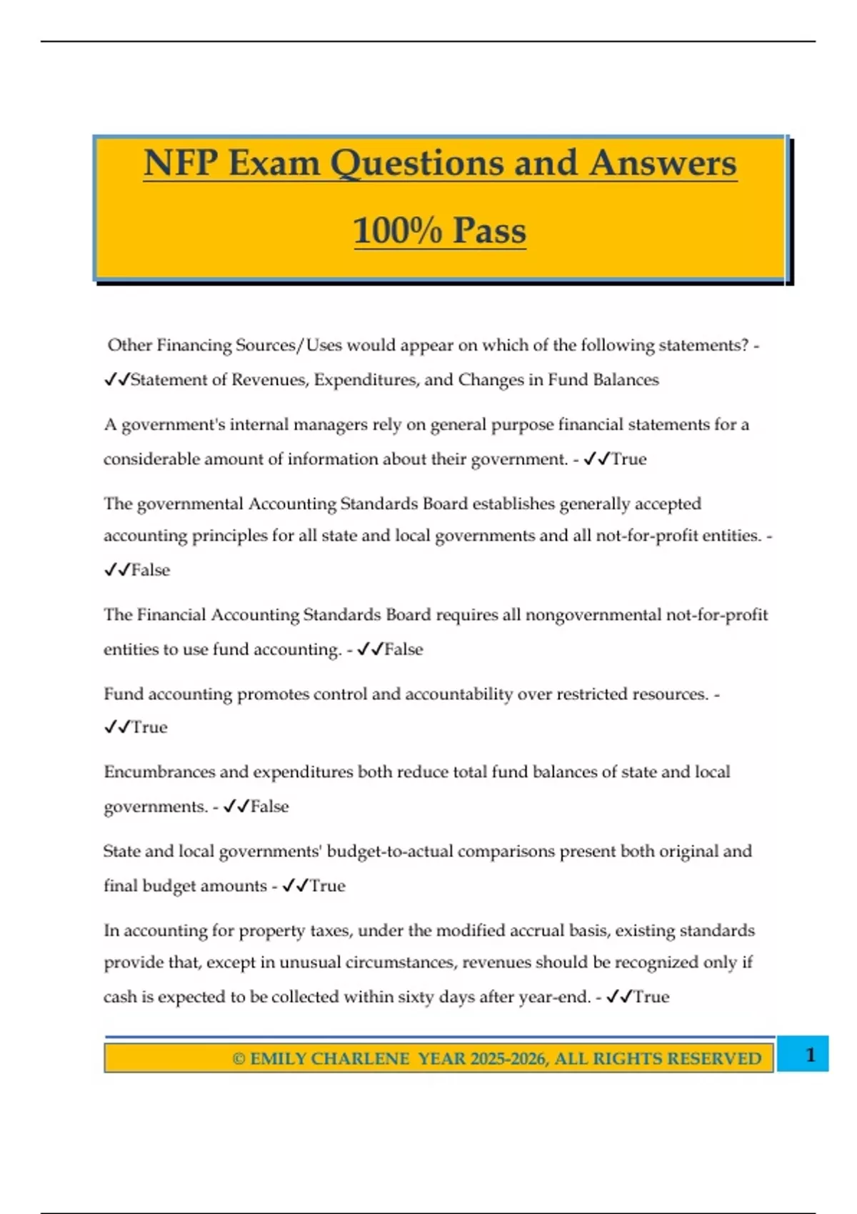 NFP Exam Questions and Answers 100% Pass - NFP - Stuvia US