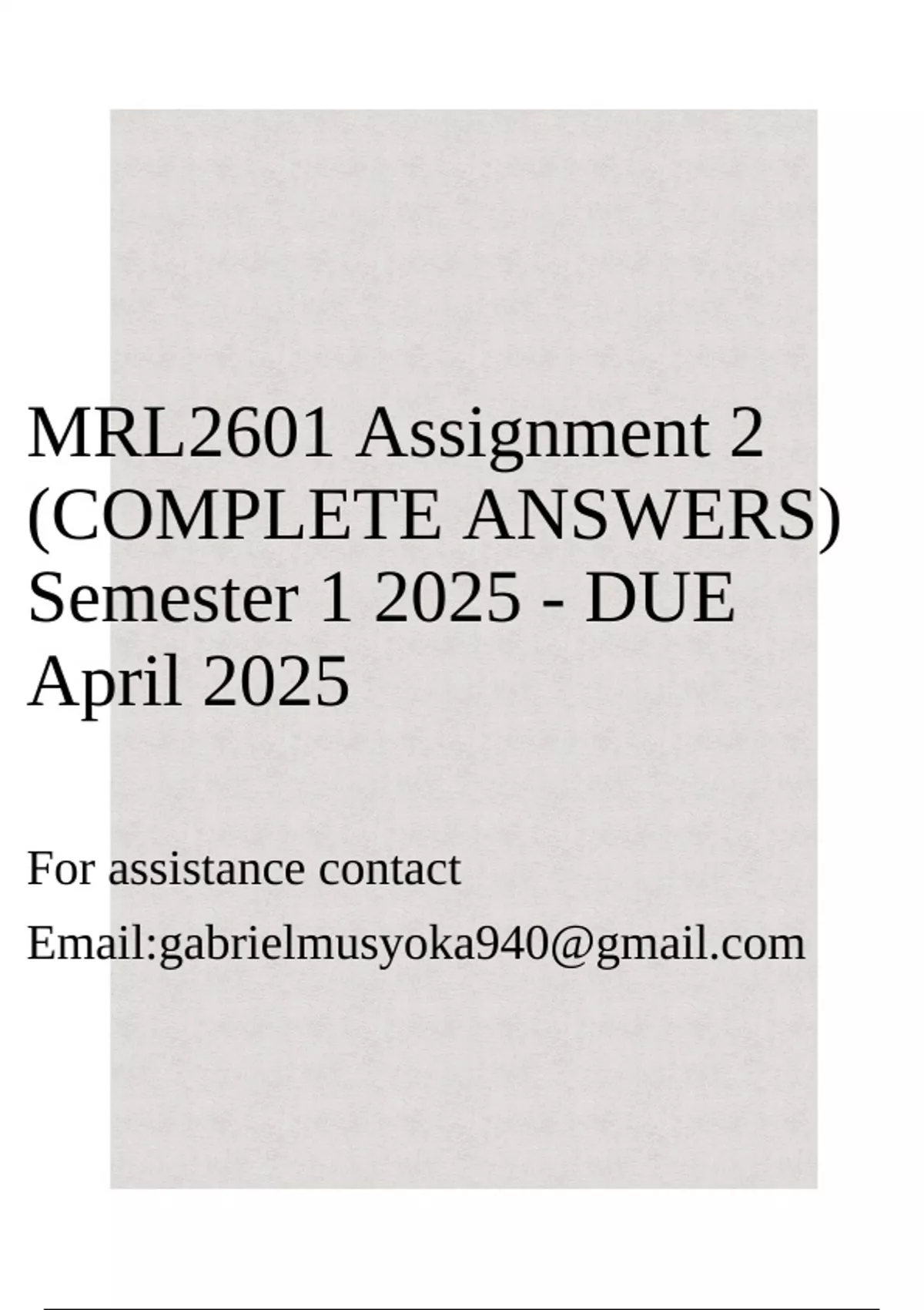 Mrl2601 Assignment 2 Complete Answers Semester 1 2025 Due April