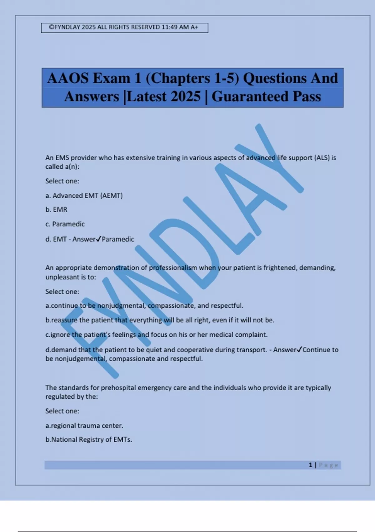 AAOS Exam 1 (Chapters 1-5) Questions And Answers |Latest 2025 ...