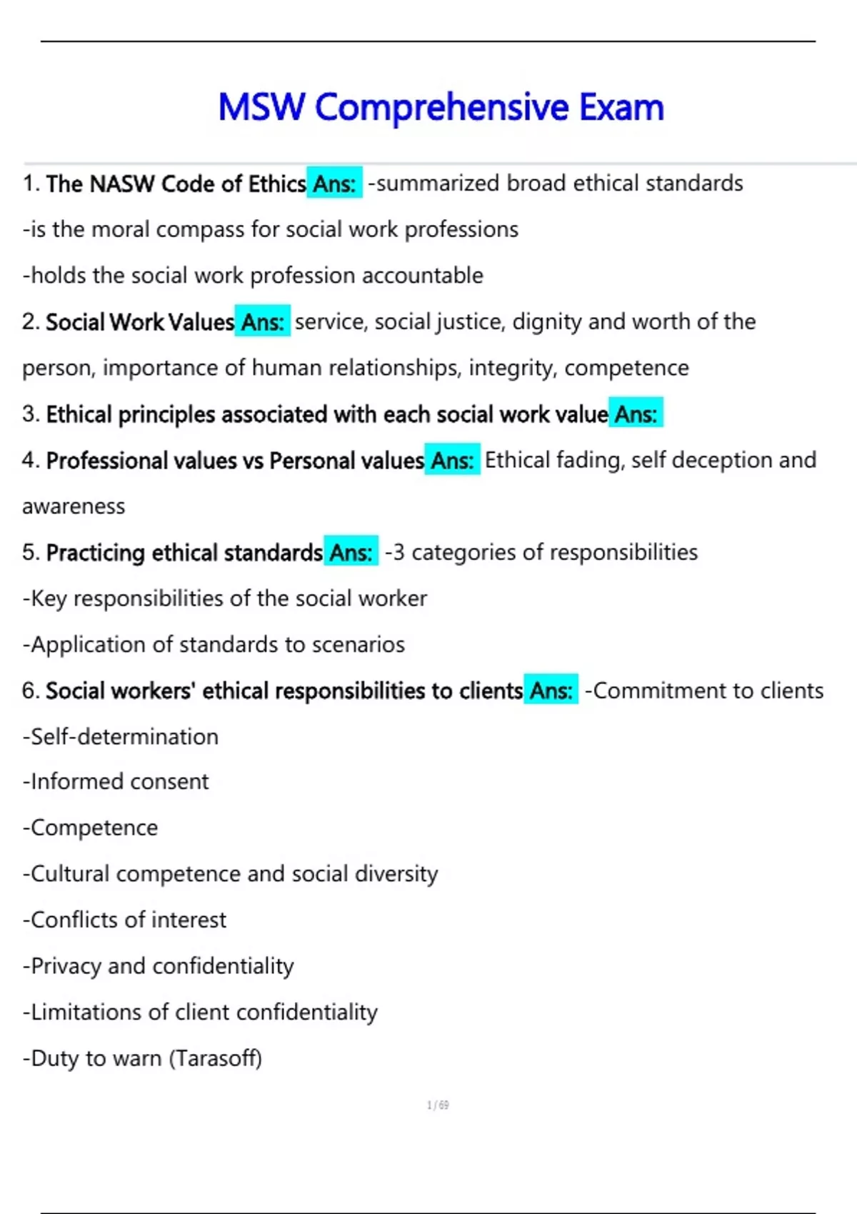 MSW Comprehensive Exam Review UPDATED Exam Questions and CORRECT ...