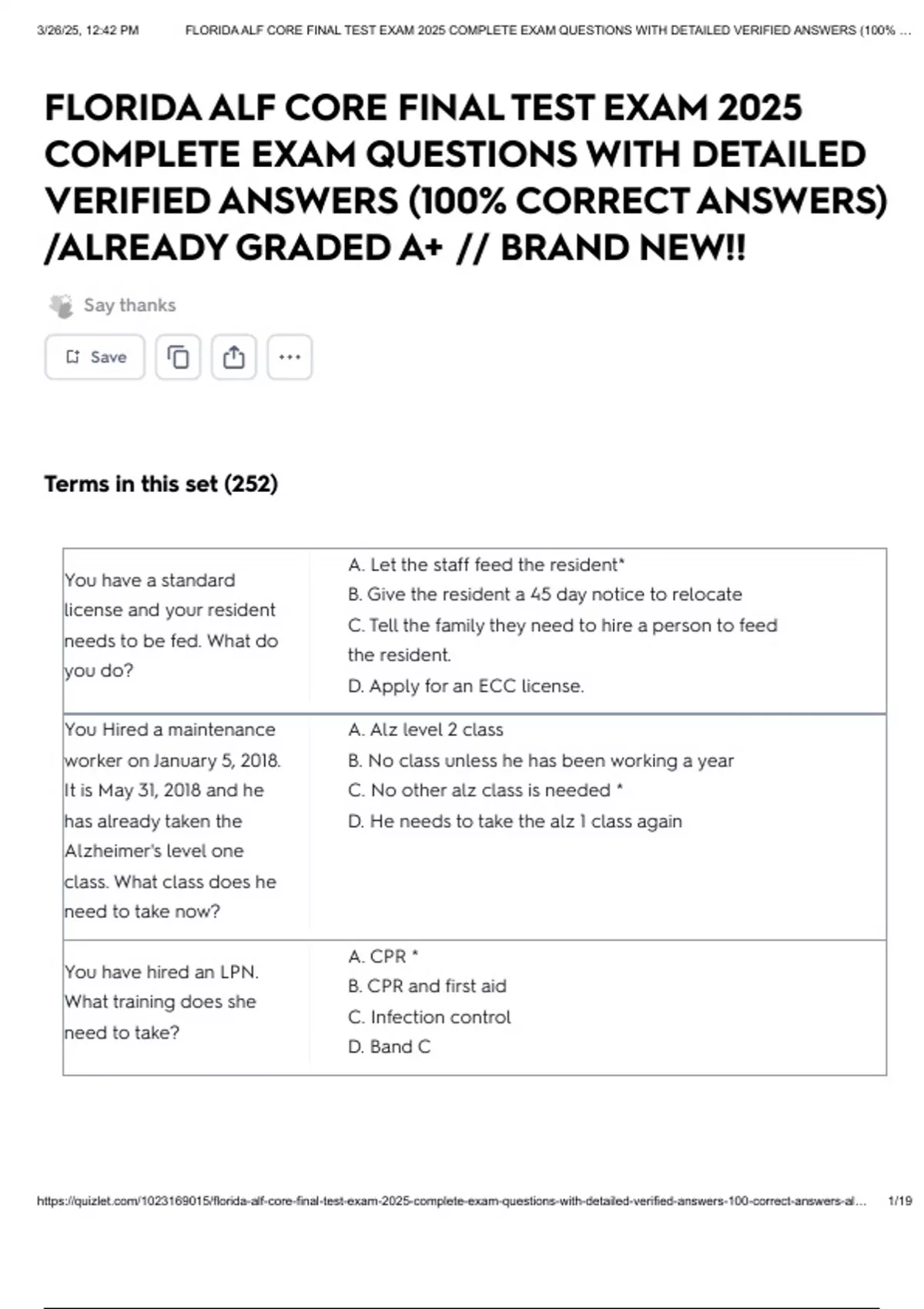FLORIDA ALF CORE FINAL TEST EXAM 2025 COMPLETE EXAM QUESTIONS WITH ...