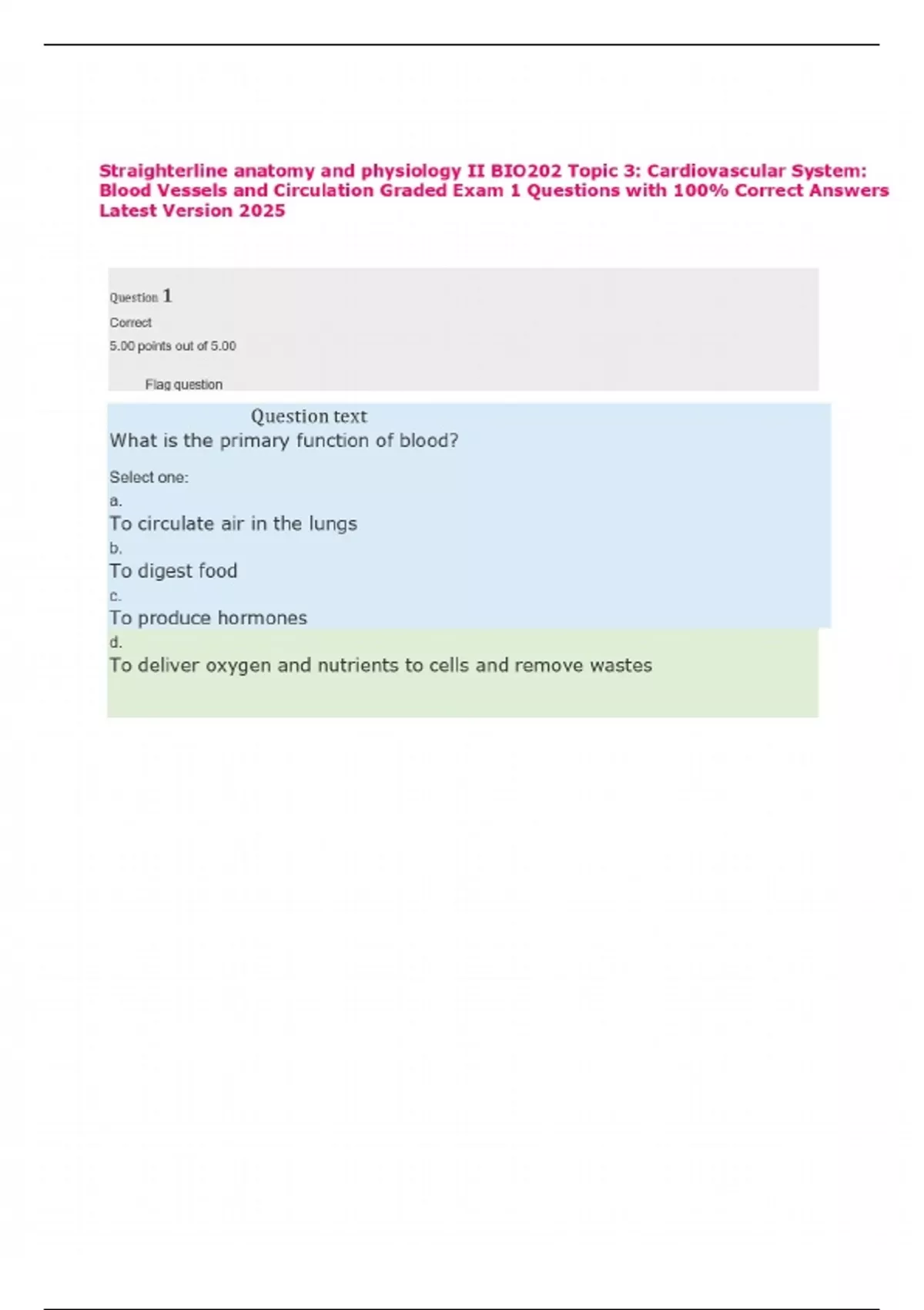 Straighterline anatomy and physiology II BIO202 Topic 3: Cardiovascular ...