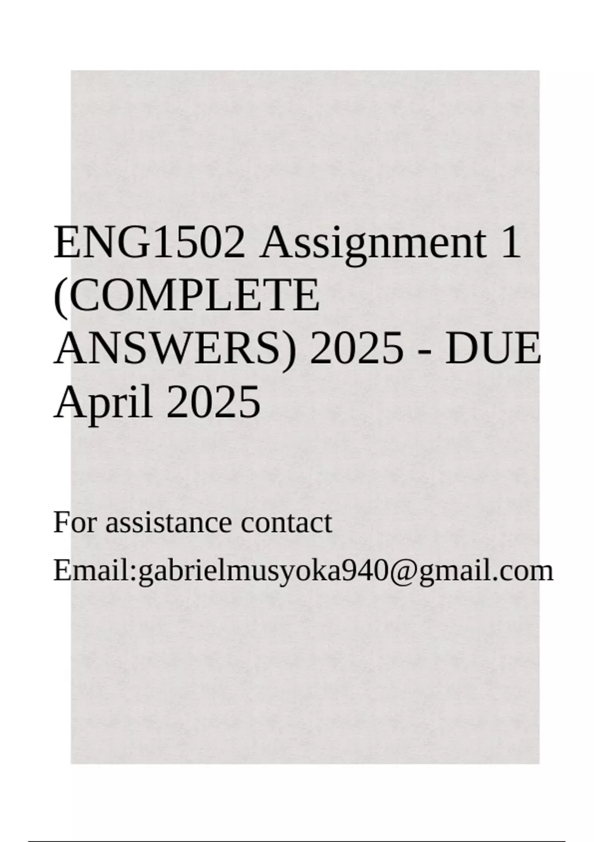 ENG1502 Assignment 1 (COMPLETE ANSWERS) 2025 - DUE April 2025 - Foundations in English Language ...