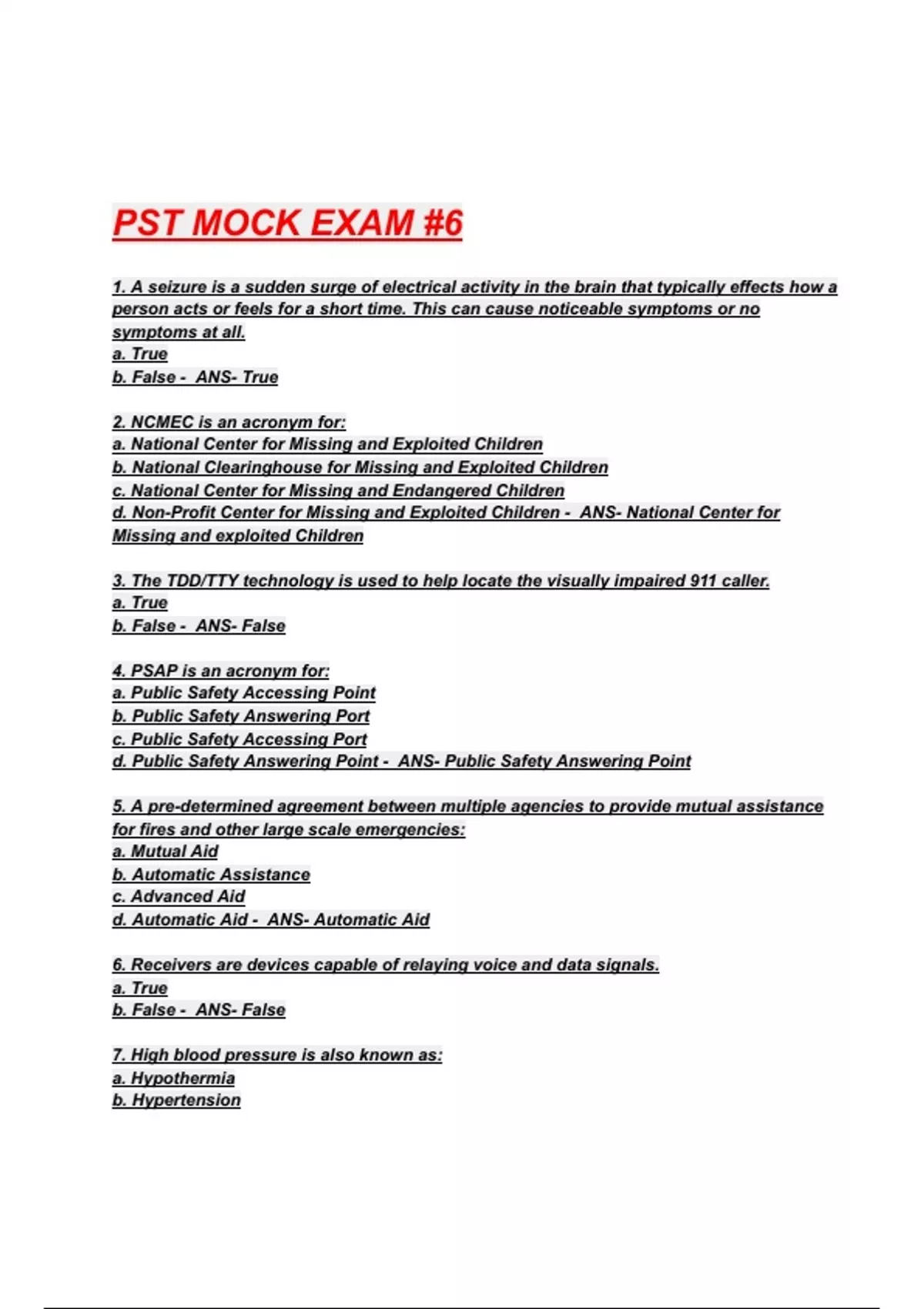PST MOCK EXAM #6 QUESTIONS WITH CORRECT ANSWERS 2025/2026( A+ GRADED ...