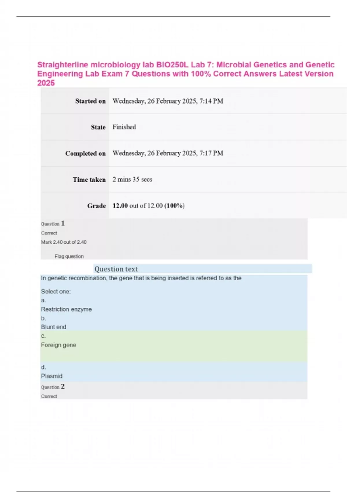 Straighterline microbiology lab BIO250L Lab 7: Microbial Genetics and ...