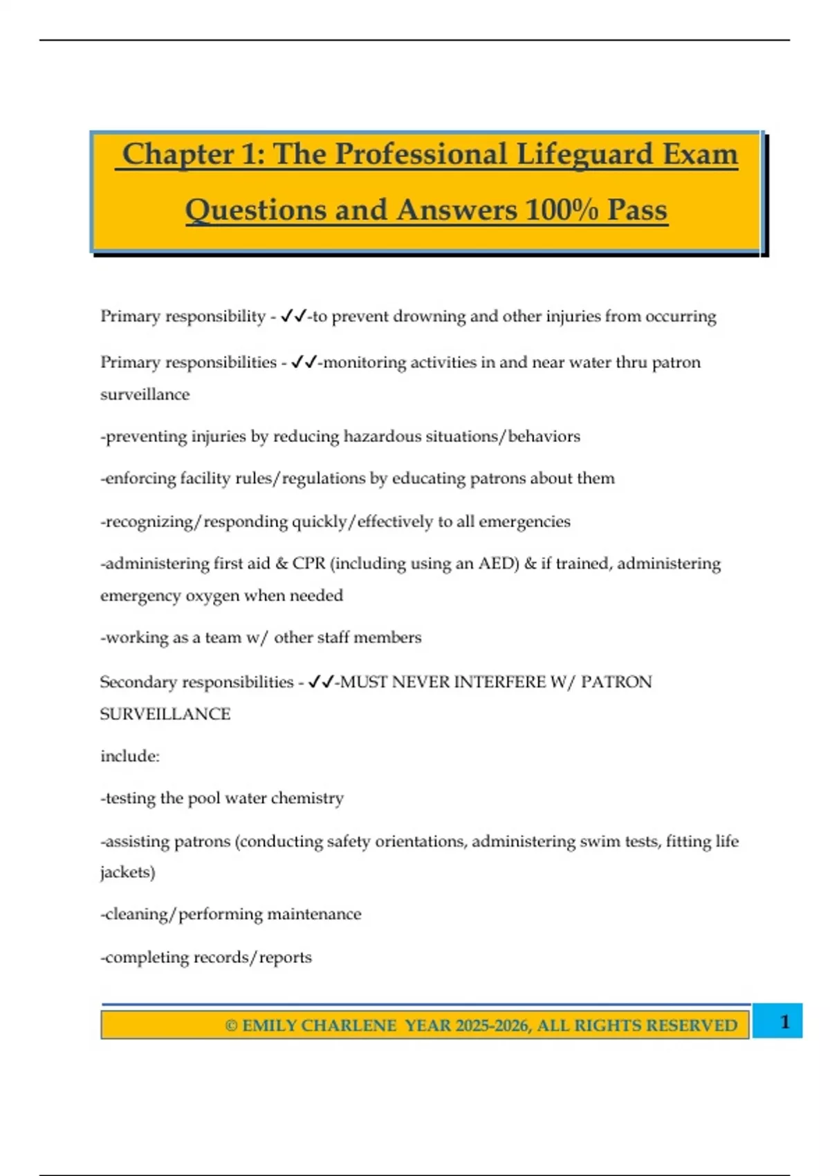 Chapter 1: The Professional Lifeguard Exam Questions and Answers 100% ...