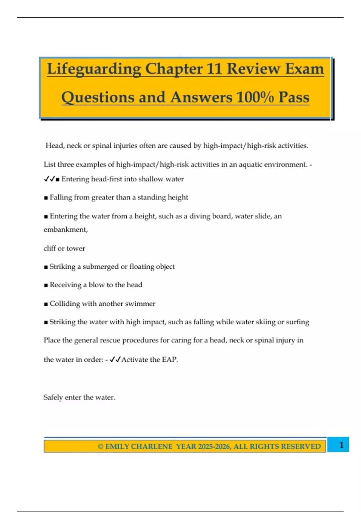 Lifeguarding Chapter 11 Review Exam Questions and Answers 100% Pass ...