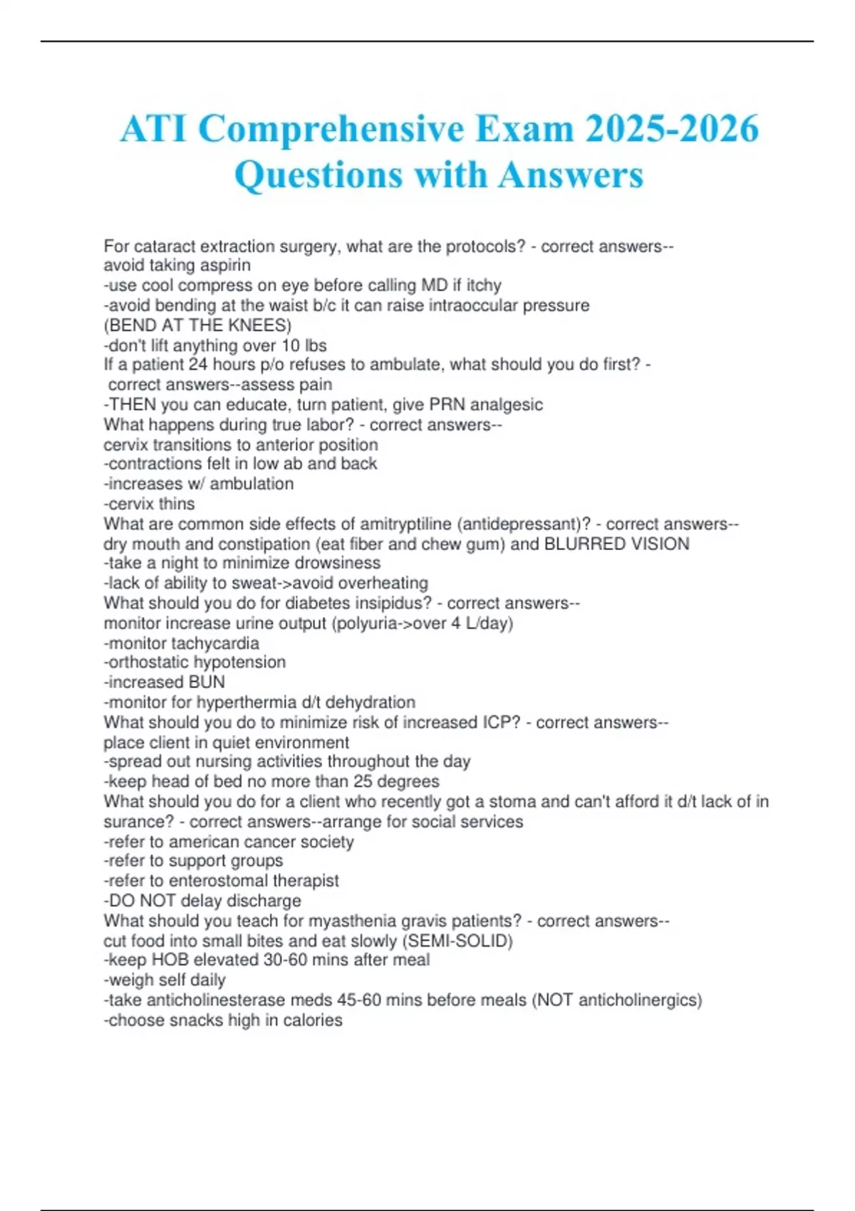 ATI Comprehensive Exam Questions with Answers - RN ATI Comprehensive ...