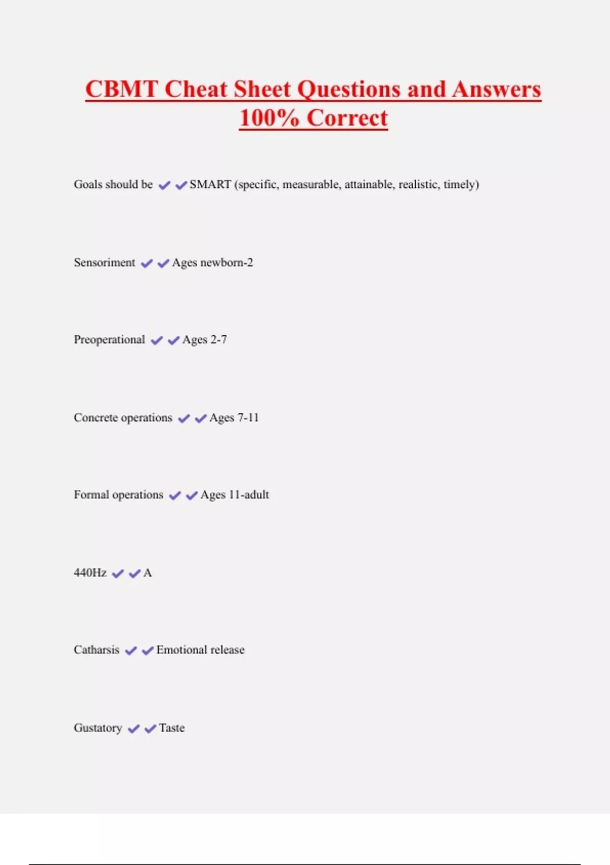 CBMT Cheat Sheet Questions and Answers 100% Correct - CBMT.... - Stuvia US
