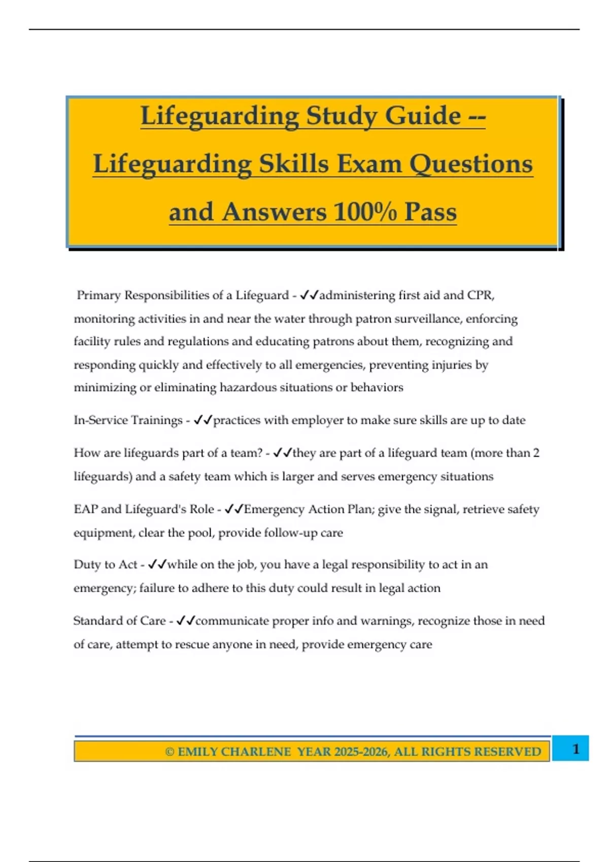 Lifeguarding Study Guide -- Lifeguarding Skills Exam Questions and ...