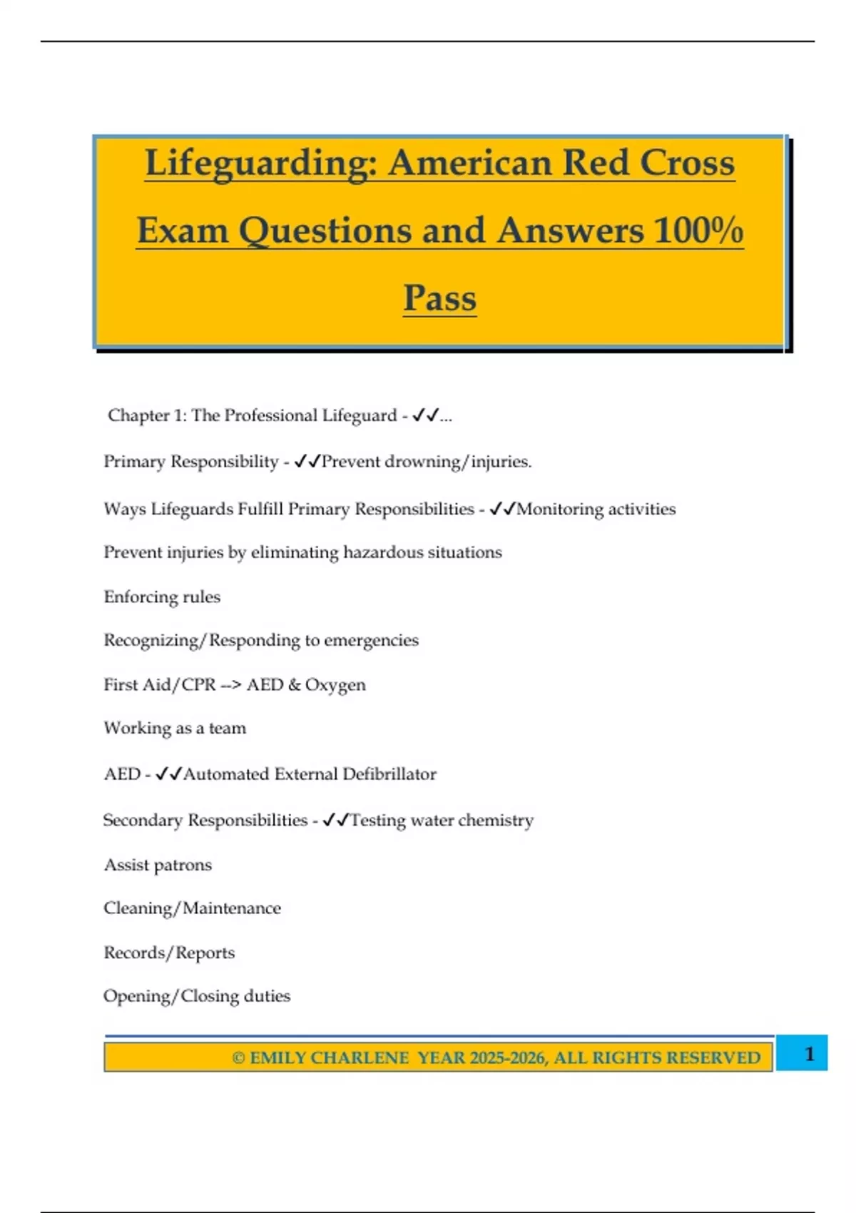 Lifeguarding: American Red Cross Exam Questions and Answers 100% Pass ...