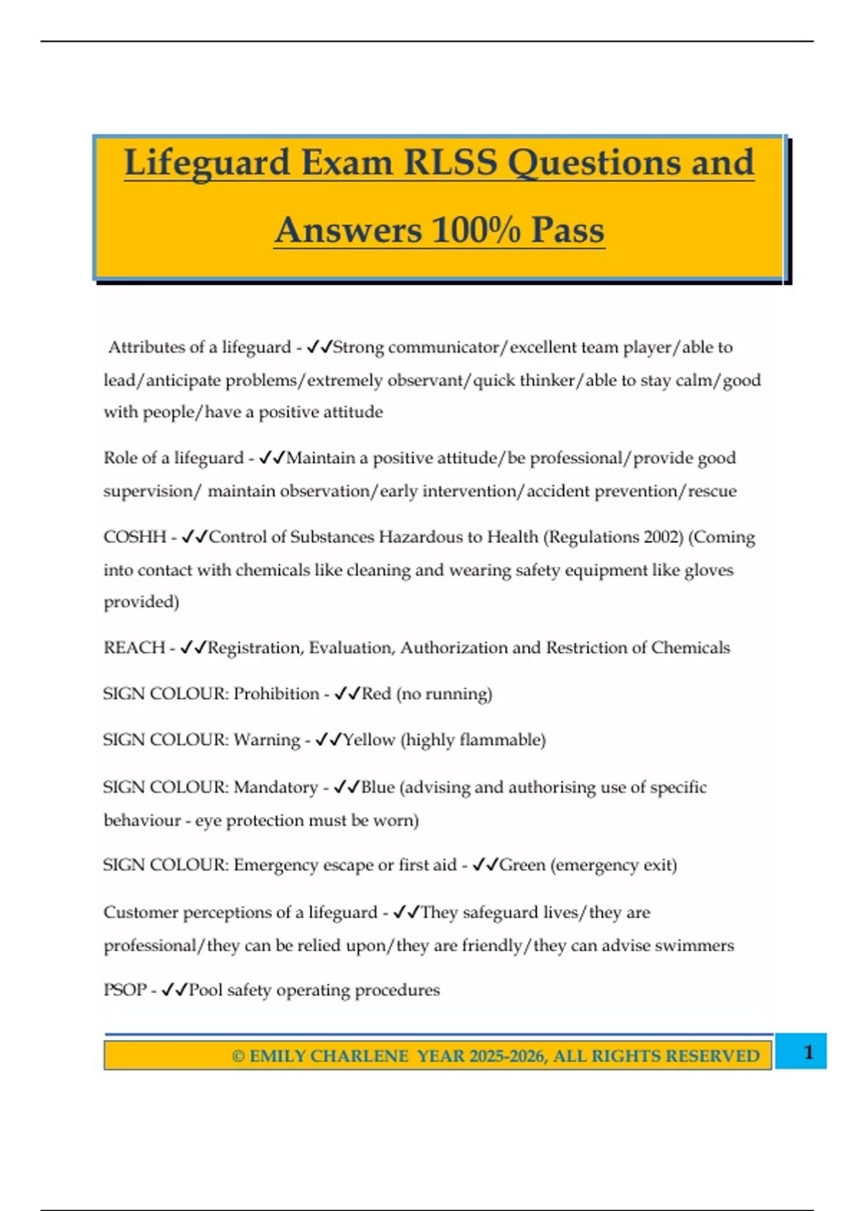 Lifeguard Exam RLSS Questions and Answers 100% Pass - American Red ...