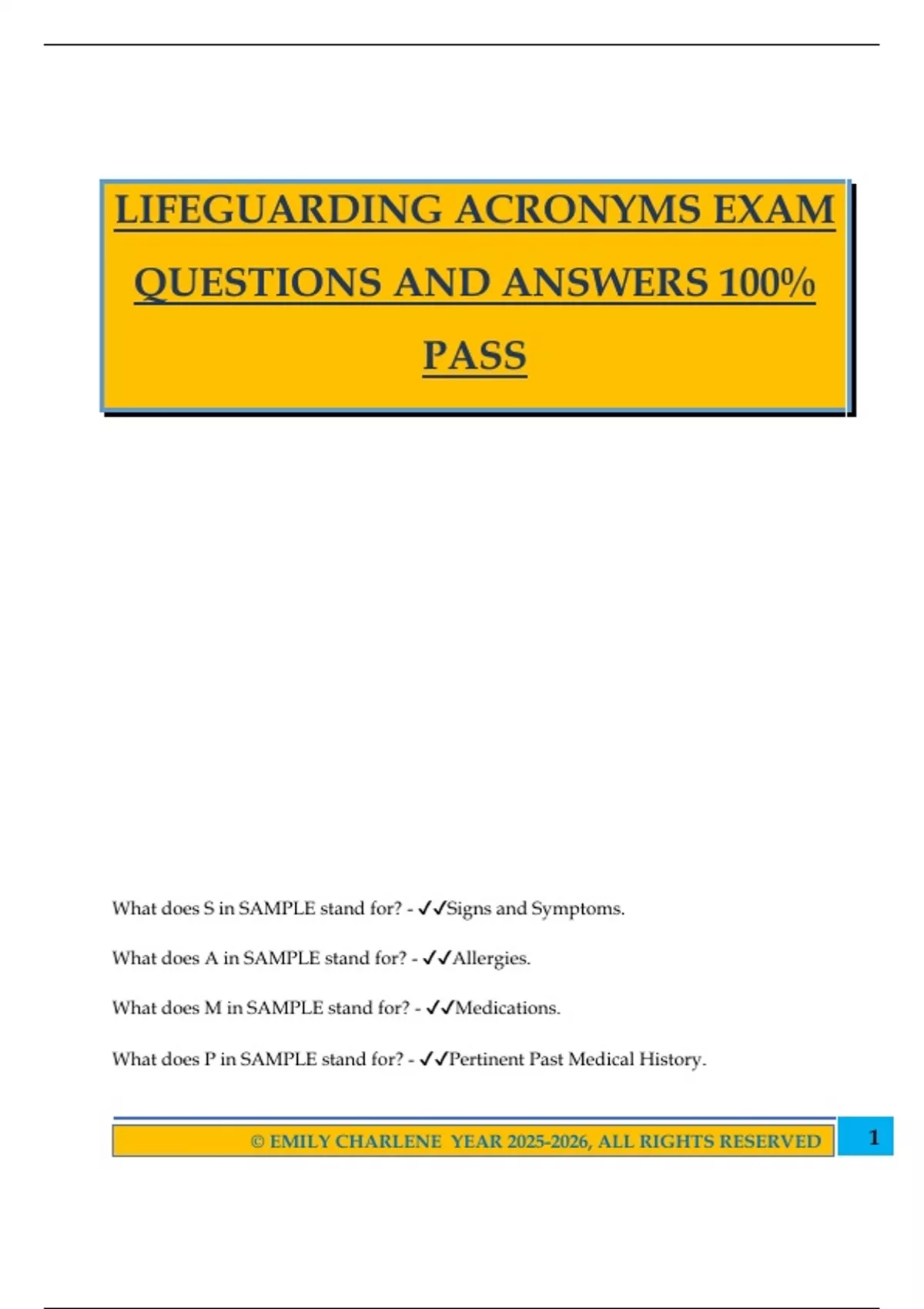 LIFEGUARDING ACRONYMS EXAM QUESTIONS AND ANSWERS 100% PASS - American ...