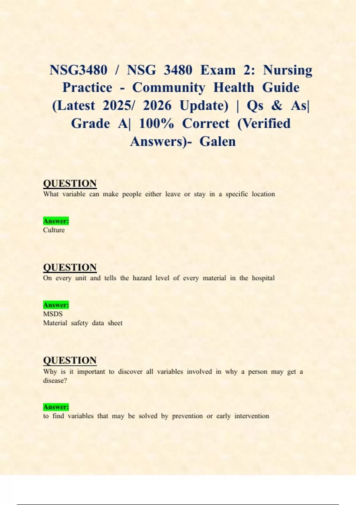 NSG3480 / NSG 3480 Exam 2: Nursing Practice - Community Health Guide ...
