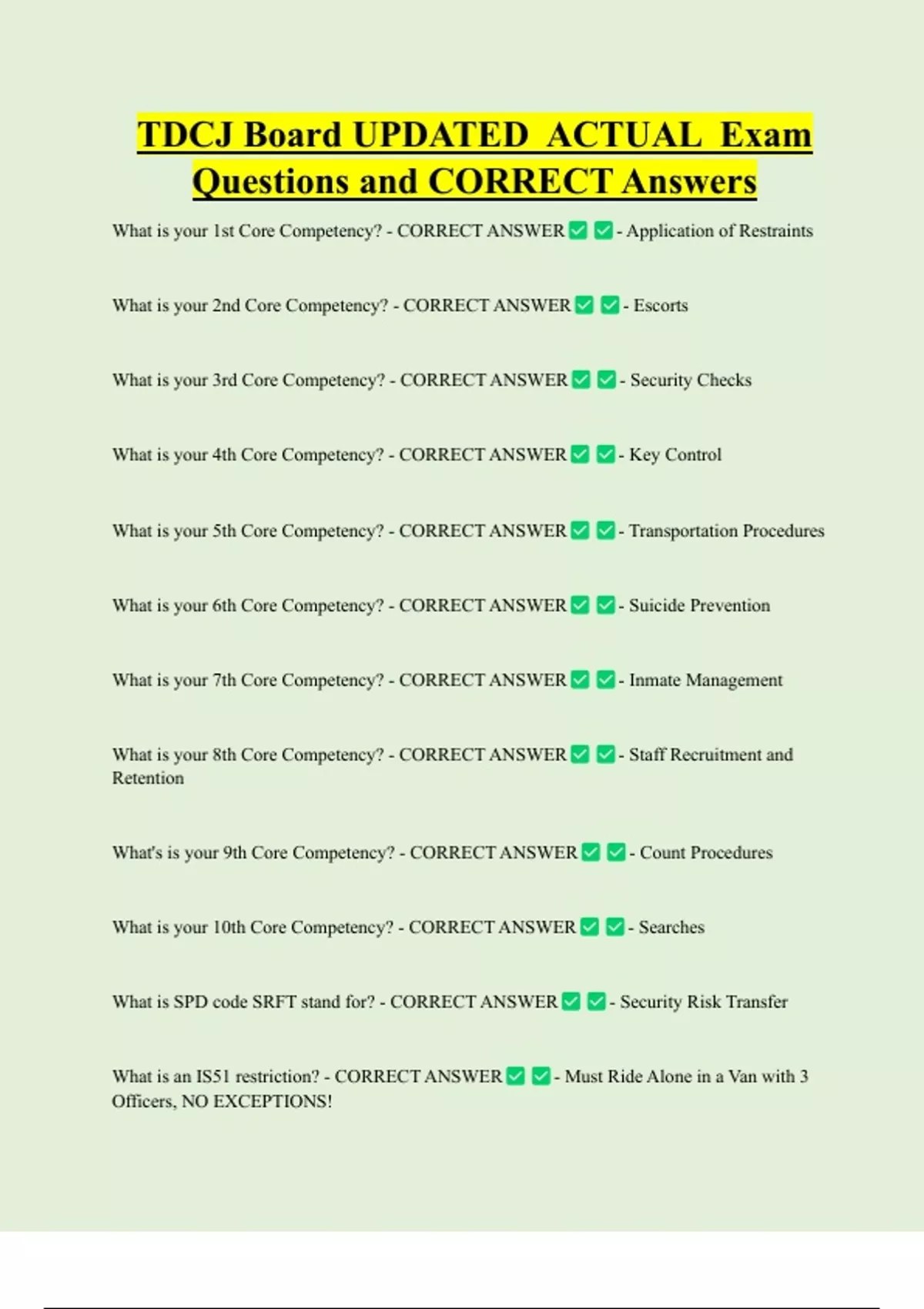 TDCJ Board UPDATED ACTUAL Exam Questions and CORRECT Answers - TDCJ ...
