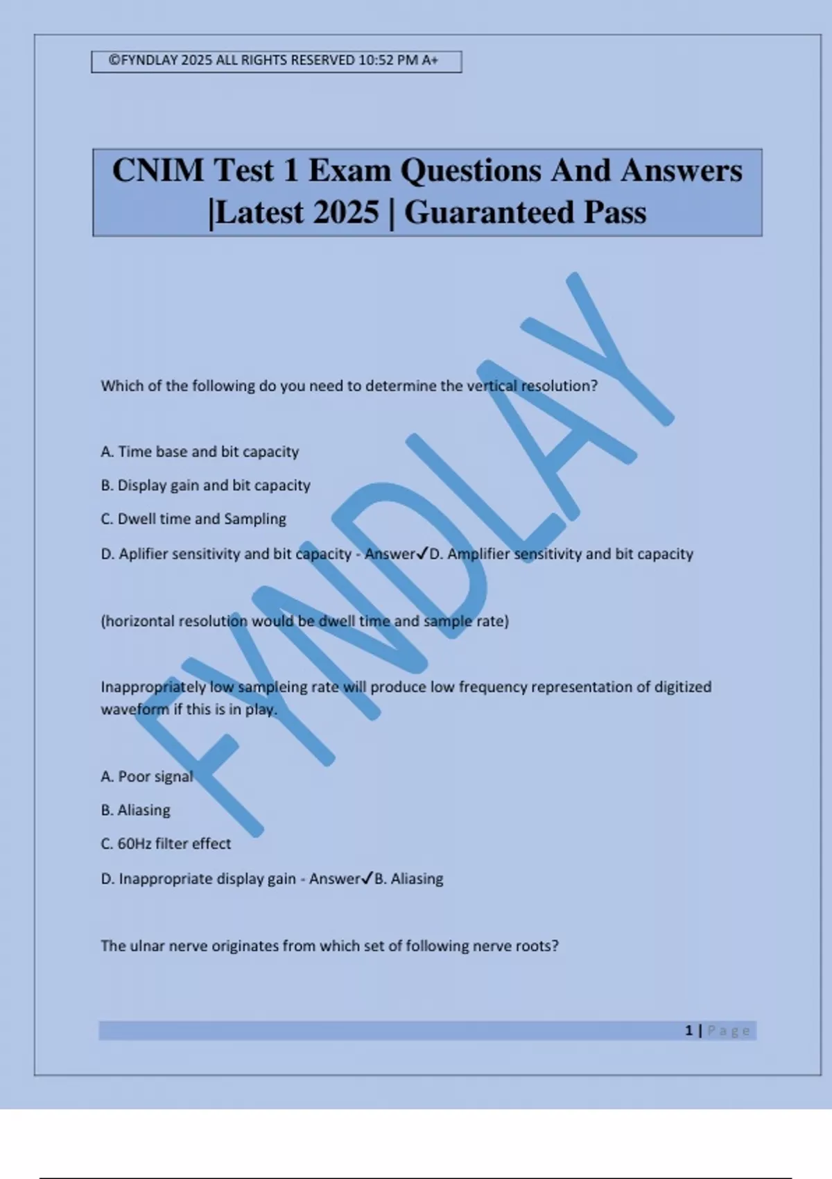 CNIM Test 1 Exam Questions And Answers |Latest 2025 | Guaranteed Pass ...