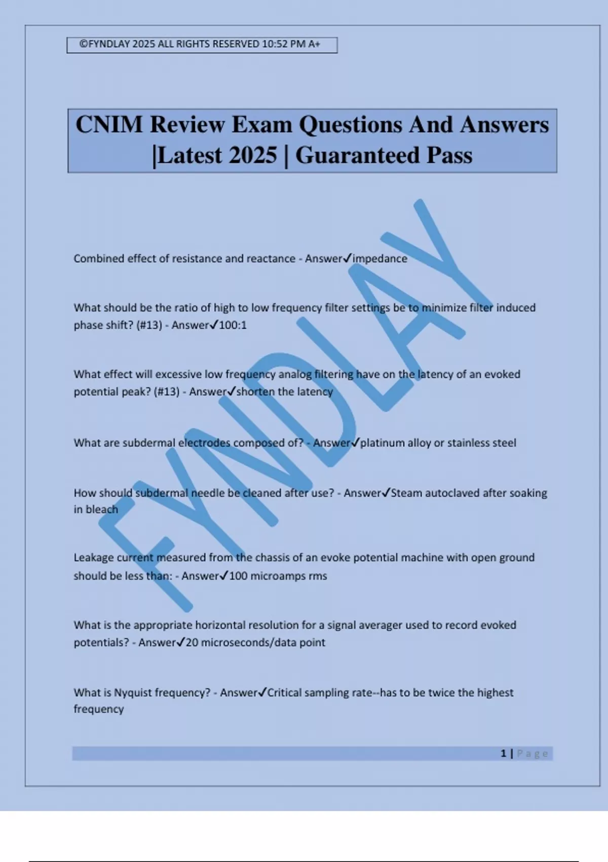 CNIM Review Exam Questions And Answers |Latest 2025 | Guaranteed Pass ...