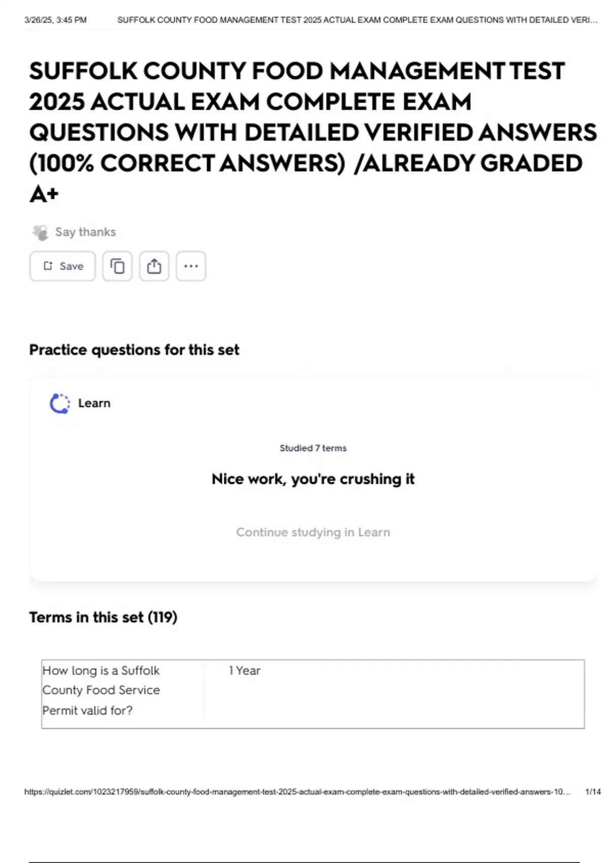 SUFFOLK COUNTY FOOD MANAGEMENT TEST 2025 ACTUAL EXAM COMPLETE EXAM ...