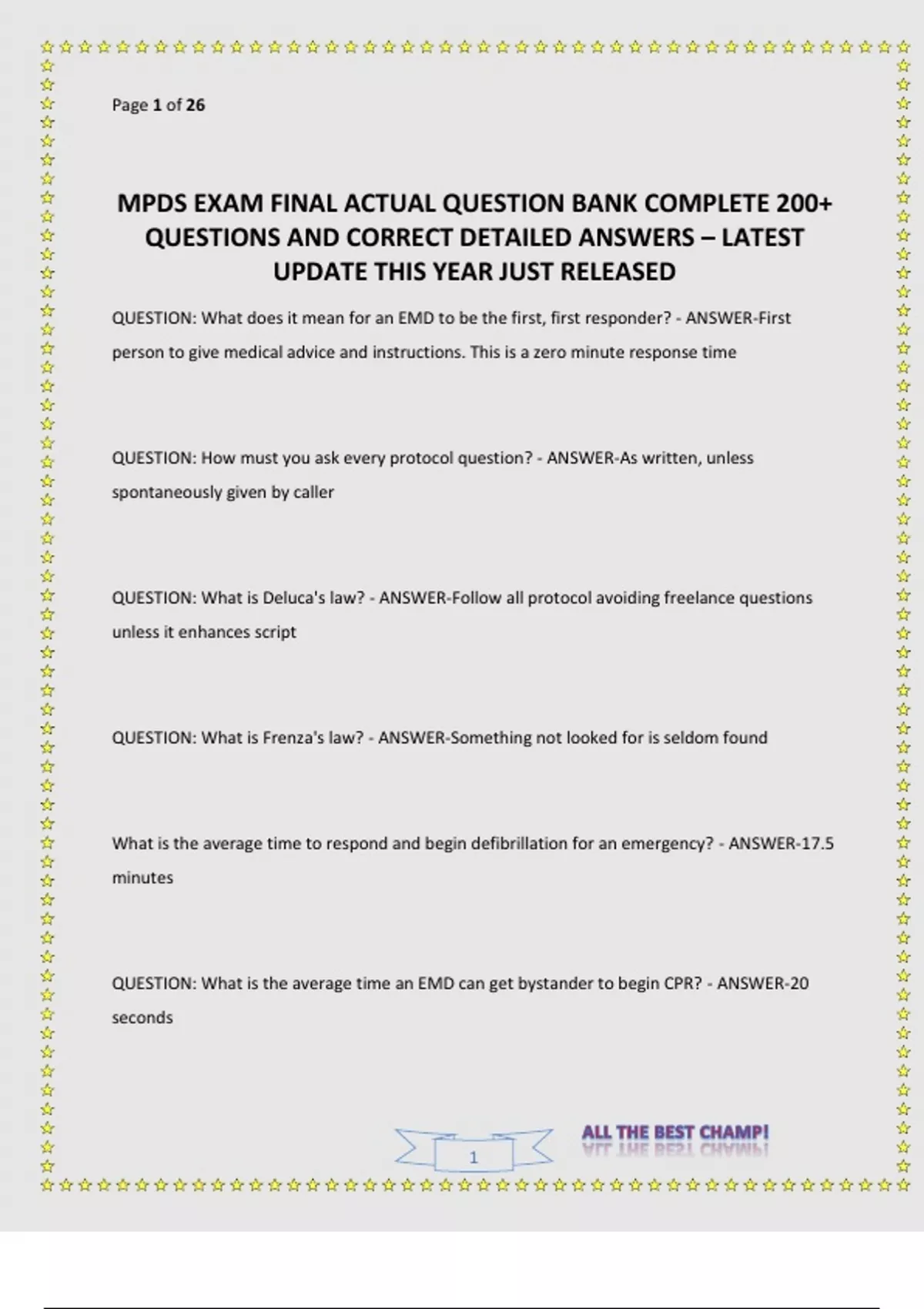 MPDS EXAM FINAL ACTUAL QUESTION BANK COMPLETE 200+ QUESTIONS AND ...