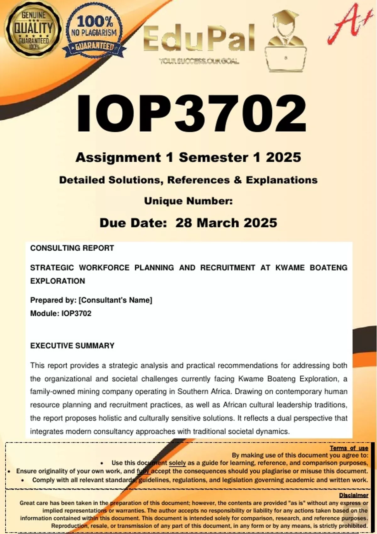 IOP3702 Assignment 1 (COMPLETE ANSWERS) Semester 1 2025 - DUE March ...