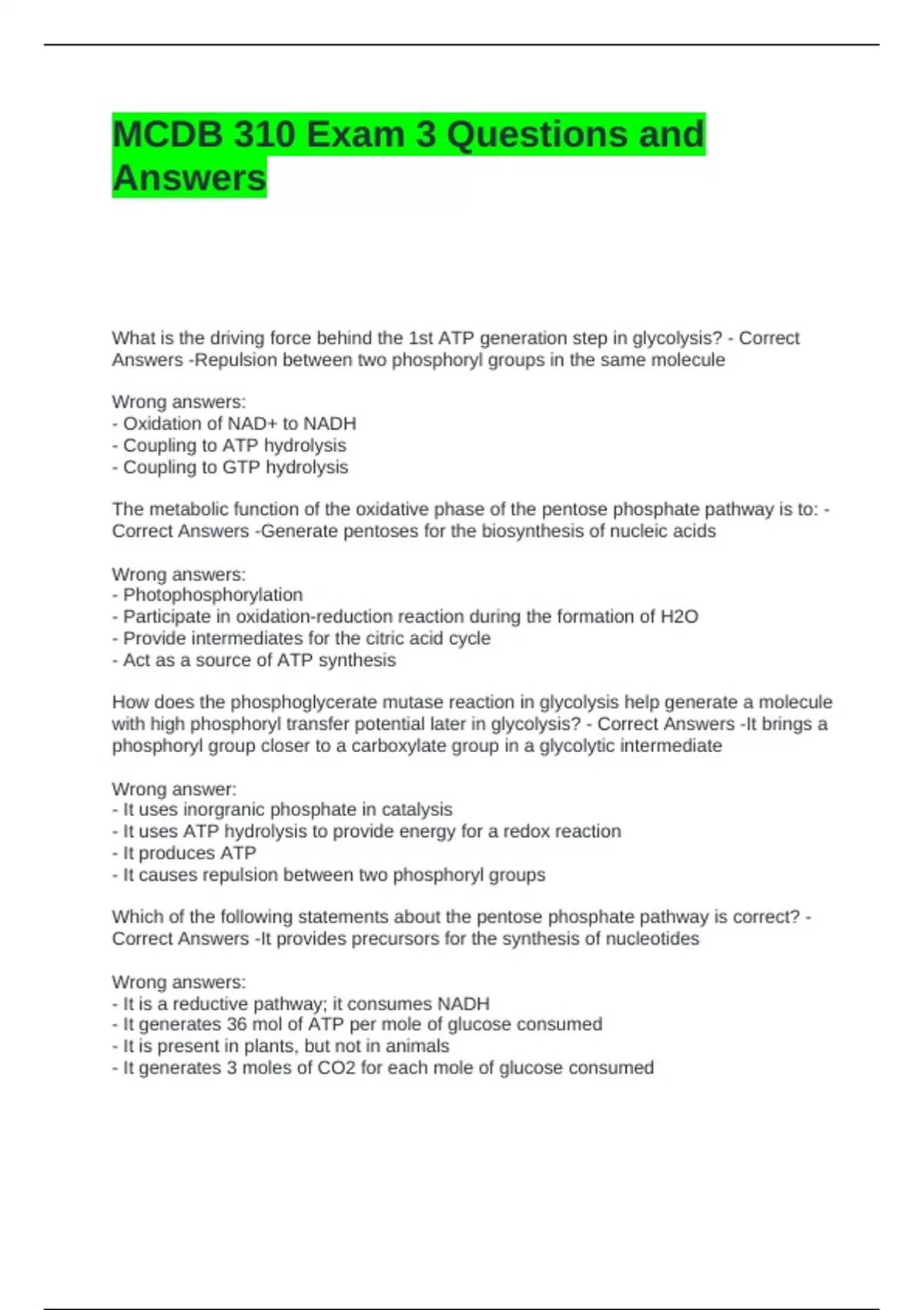MCDB 310 Exam 3 Questions and Answers - MCDB - Stuvia US