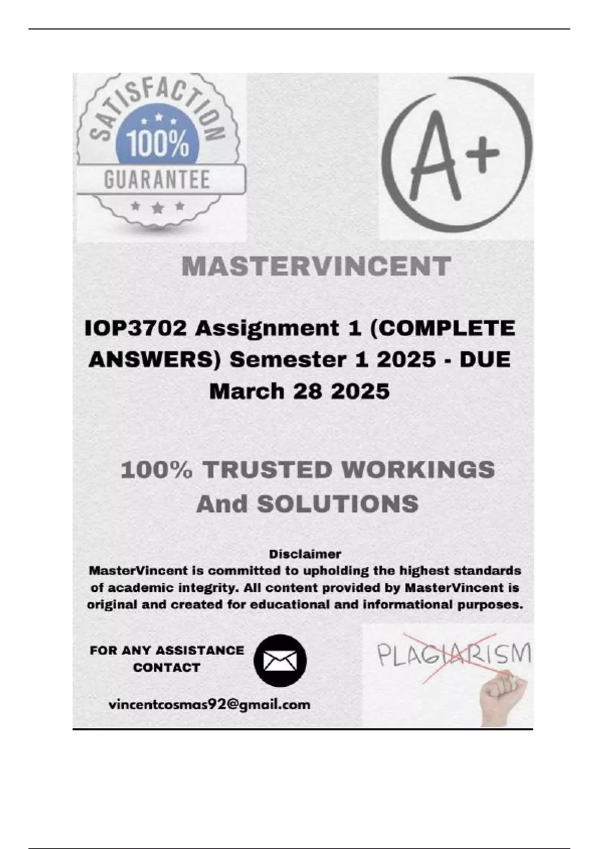 IOP3702 Assignment 1 (COMPLETE ANSWERS) Semester 1 2025 - DUE March 28 ...