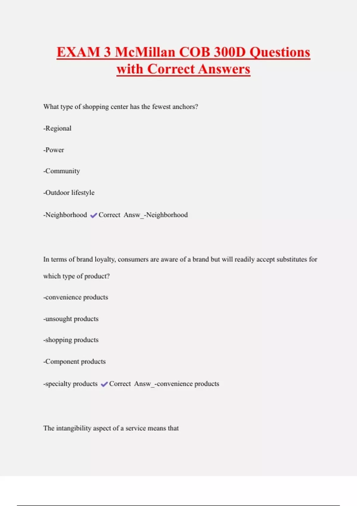 EXAM 3 McMillan COB 300D Questions with Correct Answers - COB 300D ...