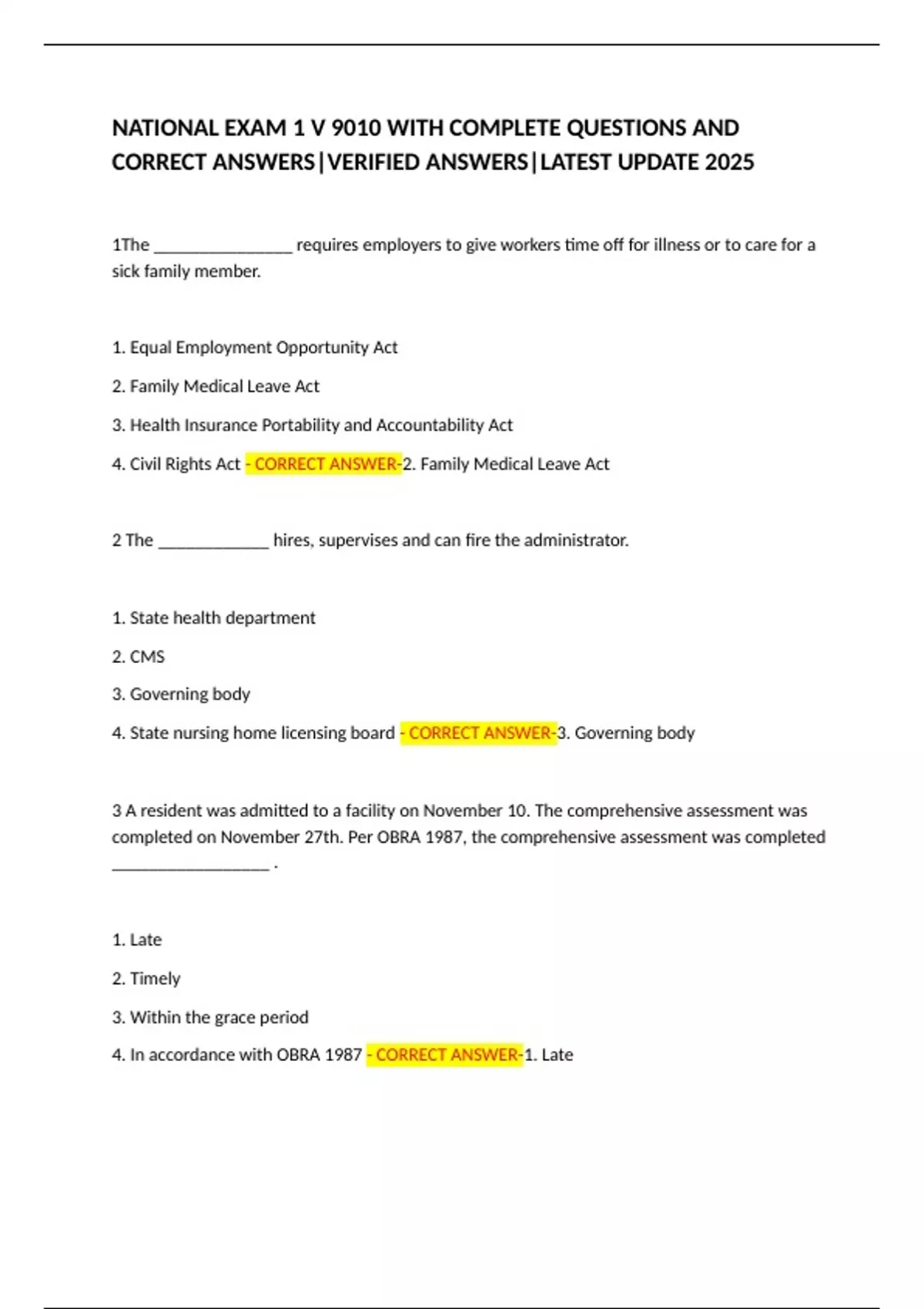 NATIONAL EXAM 1 V 9010 WITH COMPLETE QUESTIONS AND CORRECT ANSWERS ...