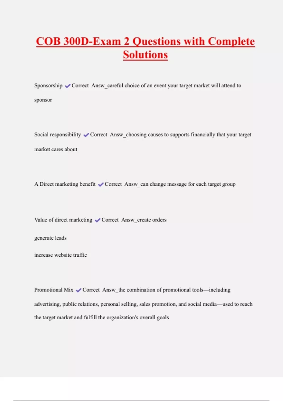 COB 300D-Exam 2 Questions with Complete Solutions - COB 300D... - Stuvia US