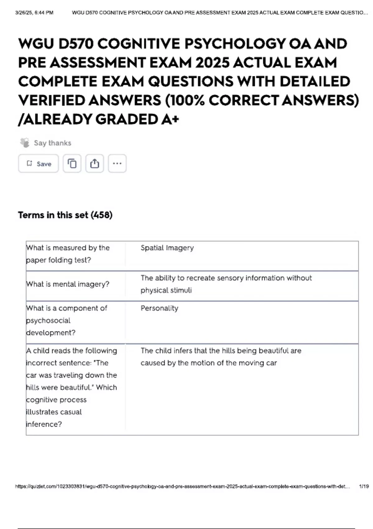 WGU D570 COGNITIVE PSYCHOLOGY OA AND PRE ASSESSMENT EXAM 2025 ACTUAL ...