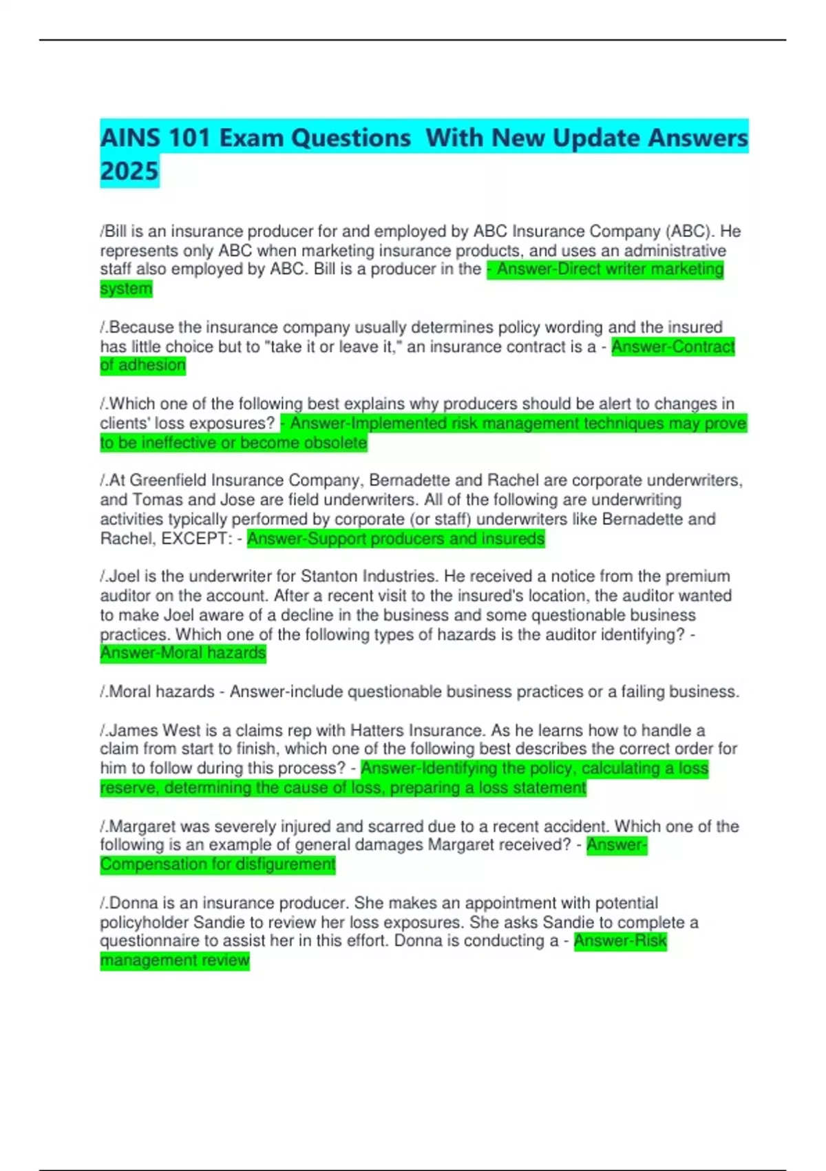 AINS 101 Exam Questions With New Update Answers 2025 - AINS 101 - Stuvia US