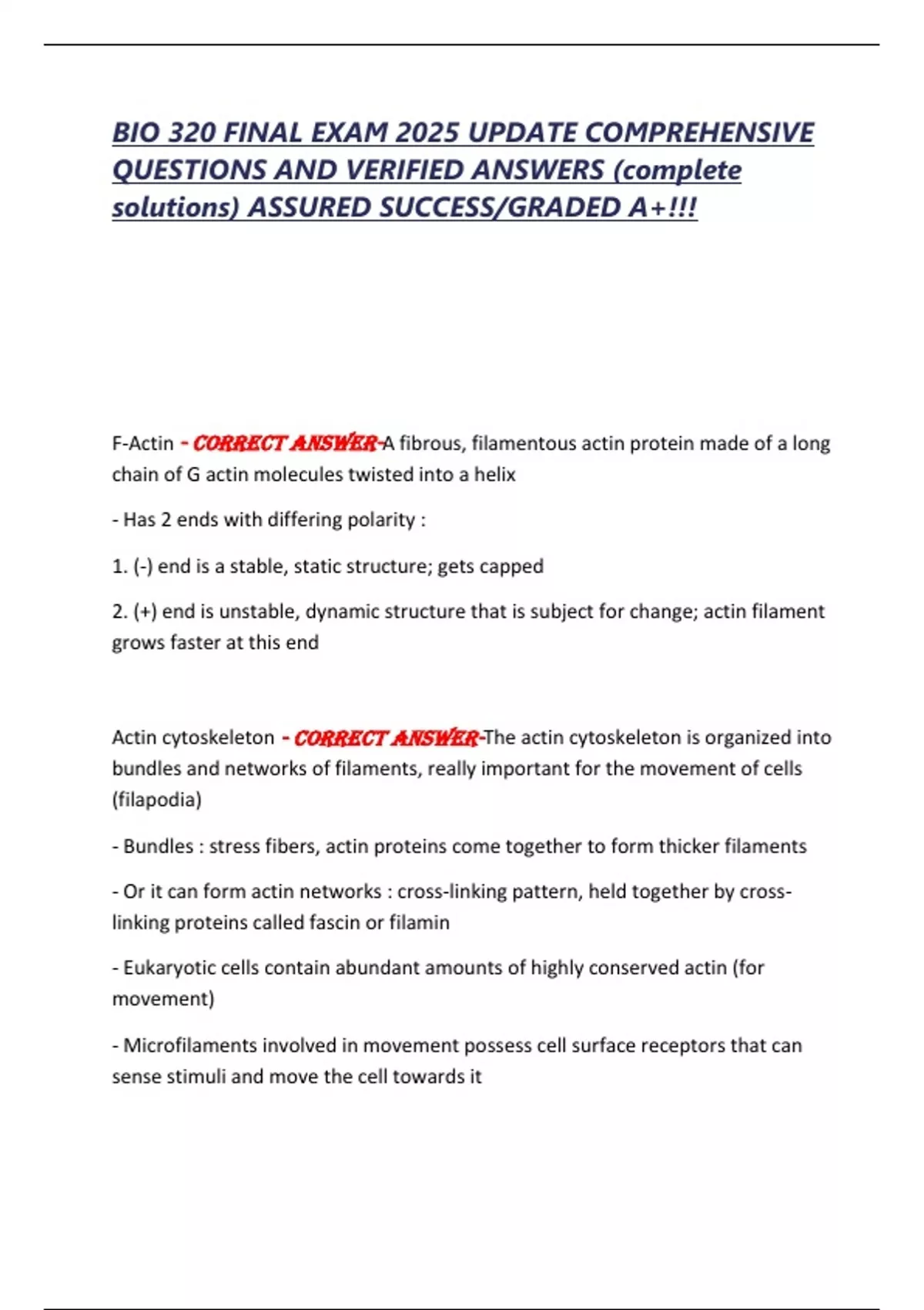 BIO 320 EXAM 1,2,3 and final 2025 UPDATE COMPREHENSIVE QUESTIONS AND VERIFIED ANSWERS (complete ...