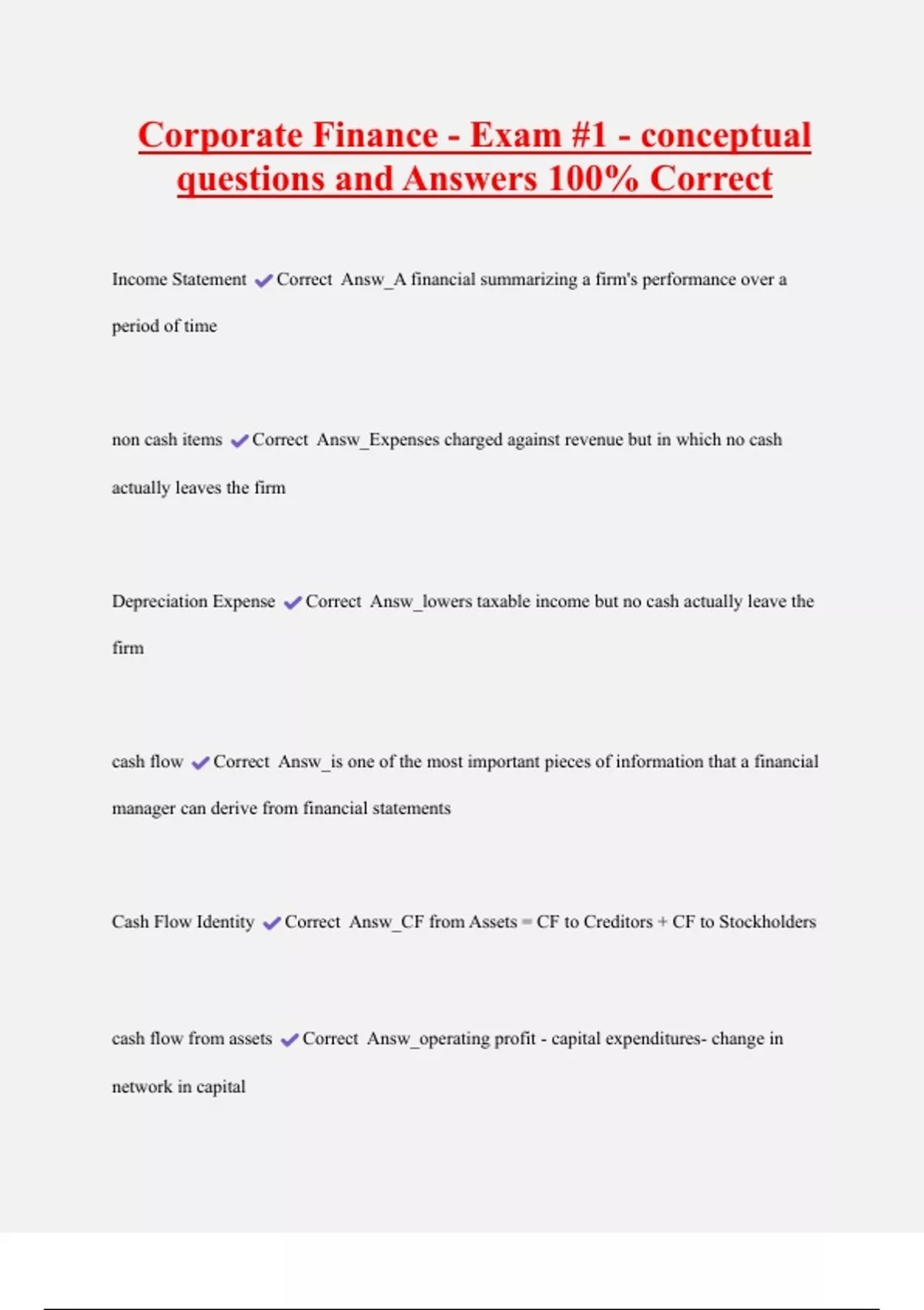 Corporate Finance - Exam #1 - conceptual questions and Answers 100% ...