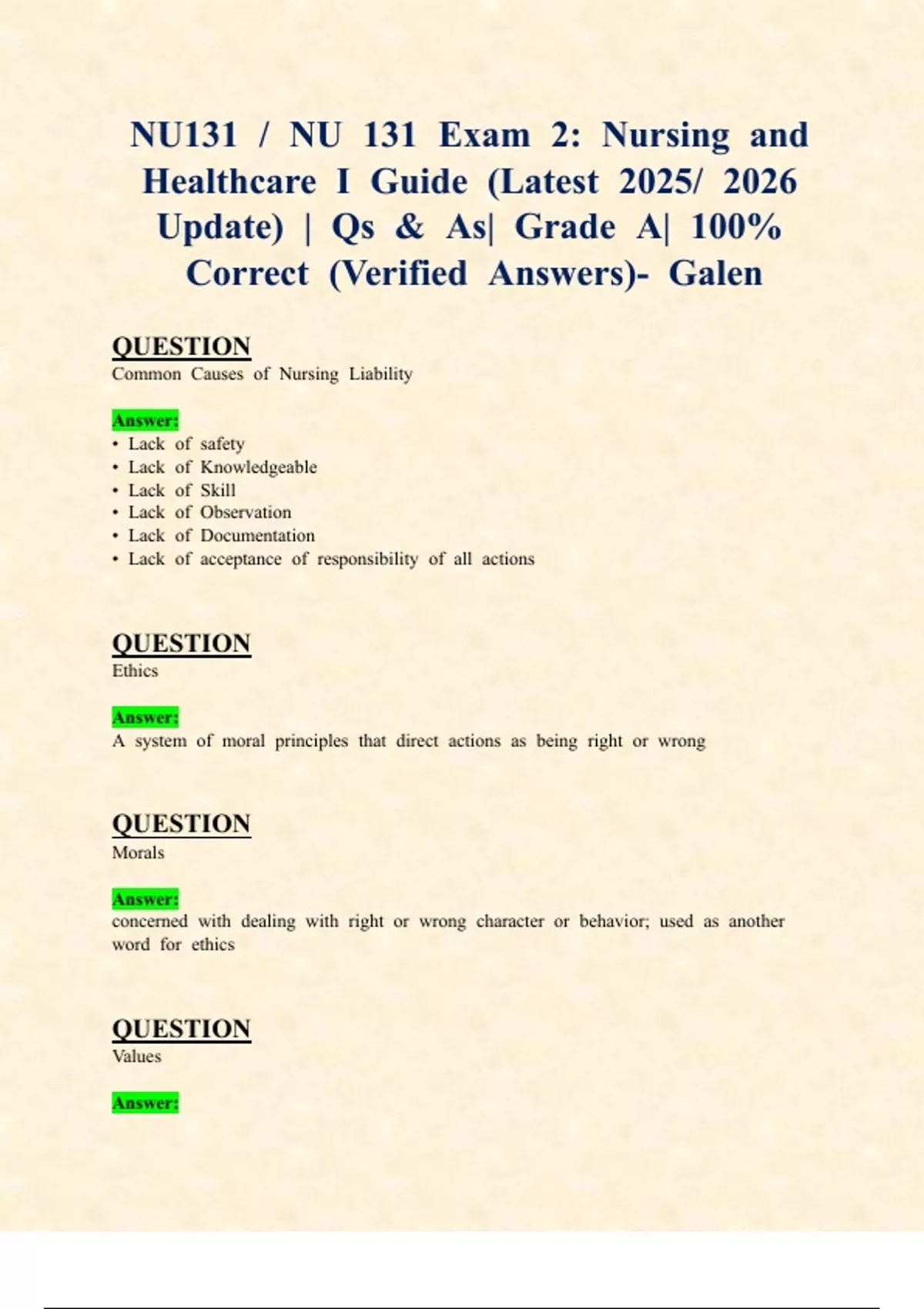 NU131 / NU 131 Exam 2: Nursing and Healthcare I Guide (Latest 2025/ ...