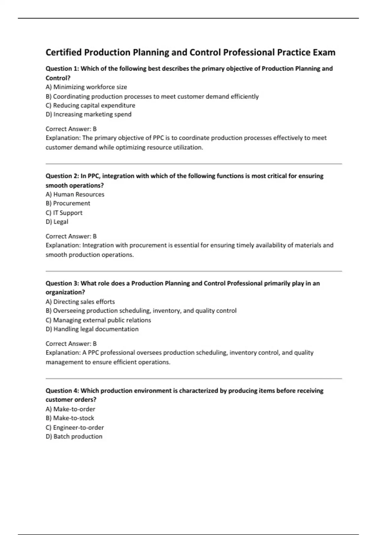 Certified Production Planning and Control Professional Practice Exam ...