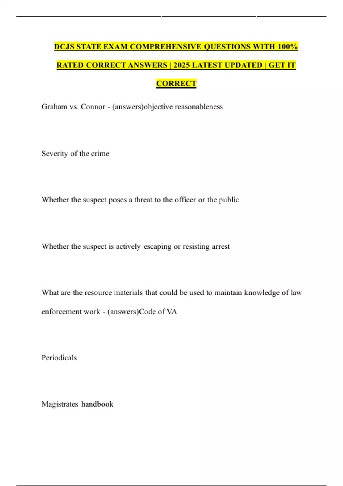 DCJS STATE EXAM COMPREHENSIVE QUESTIONS WITH 100% RATED CORRECT ANSWERS ...
