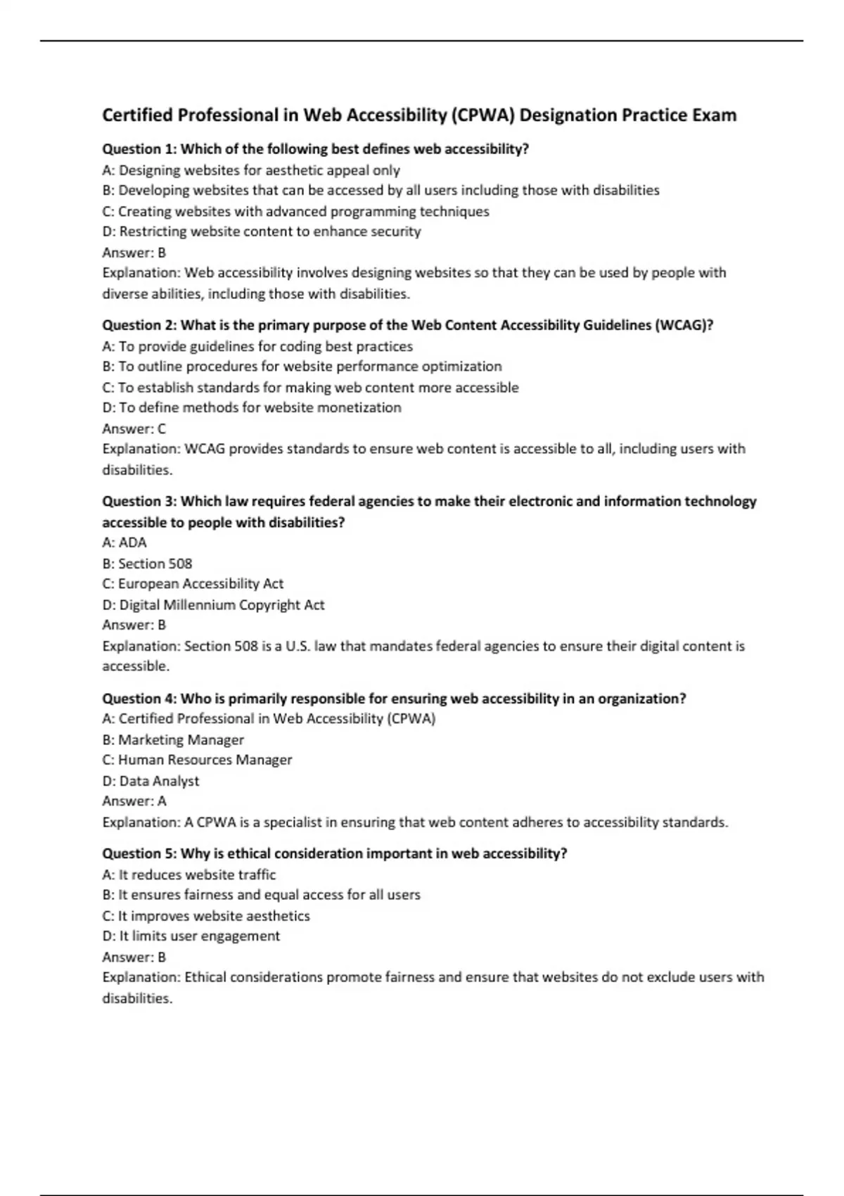 Certified Professional in Web Accessibility (CPWA) Designation Practice ...