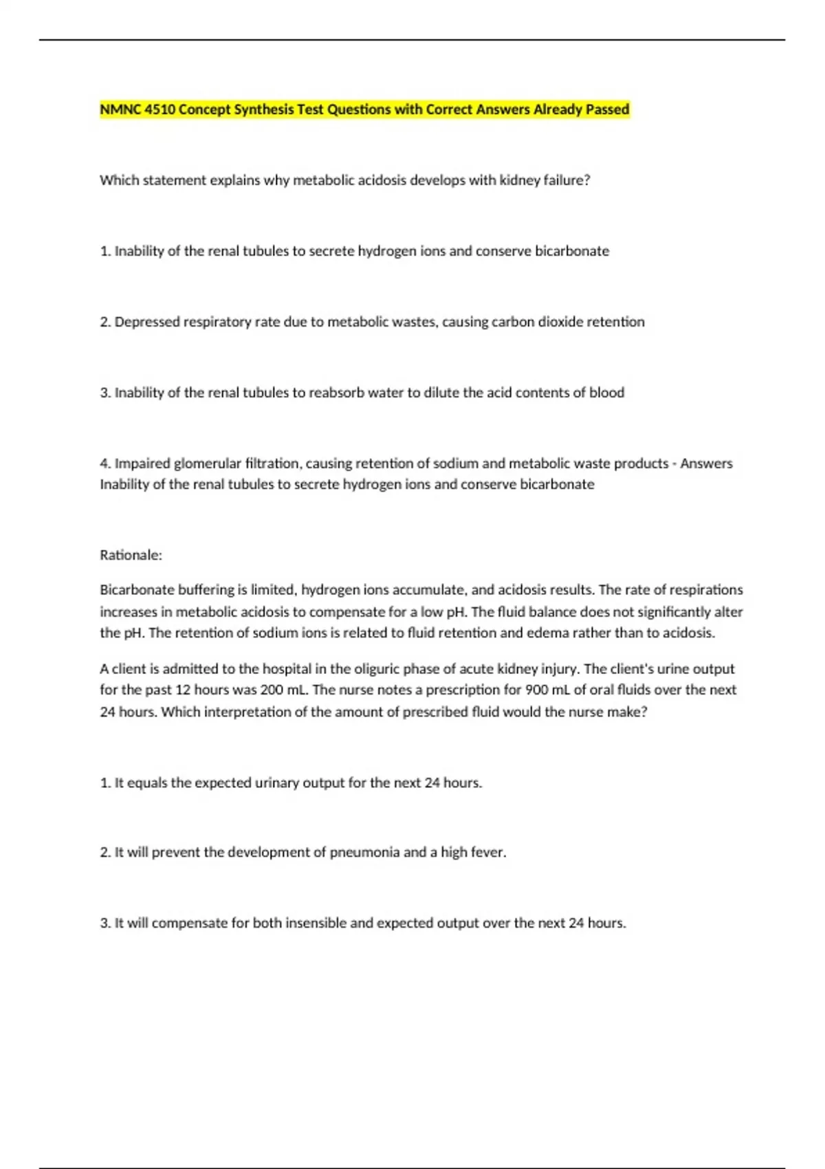 NMNC 4510 Concept Synthesis Test Questions with Correct Answers Already ...
