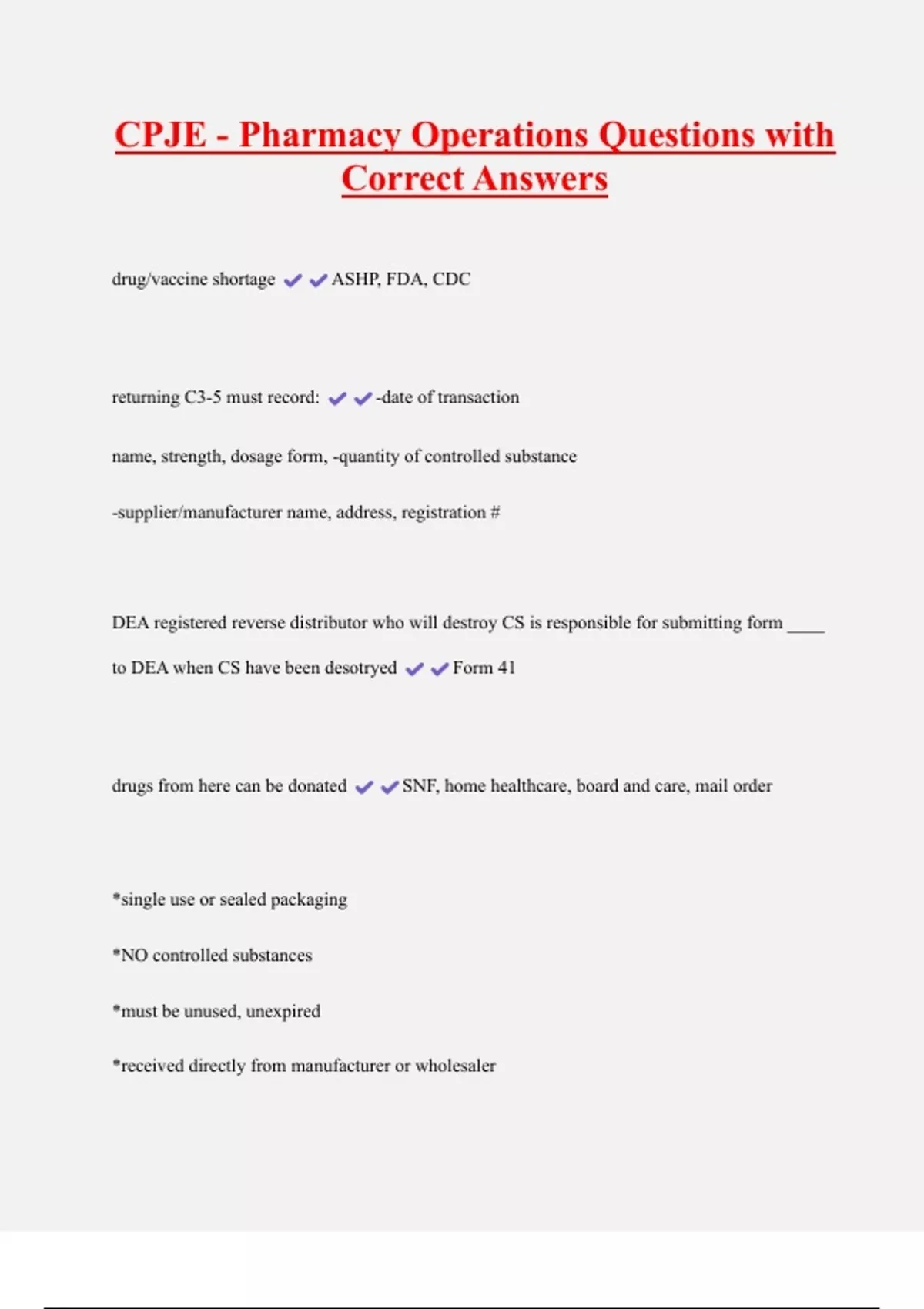 CPJE - Pharmacy Operations Questions with Correct Answers - CPJE ...