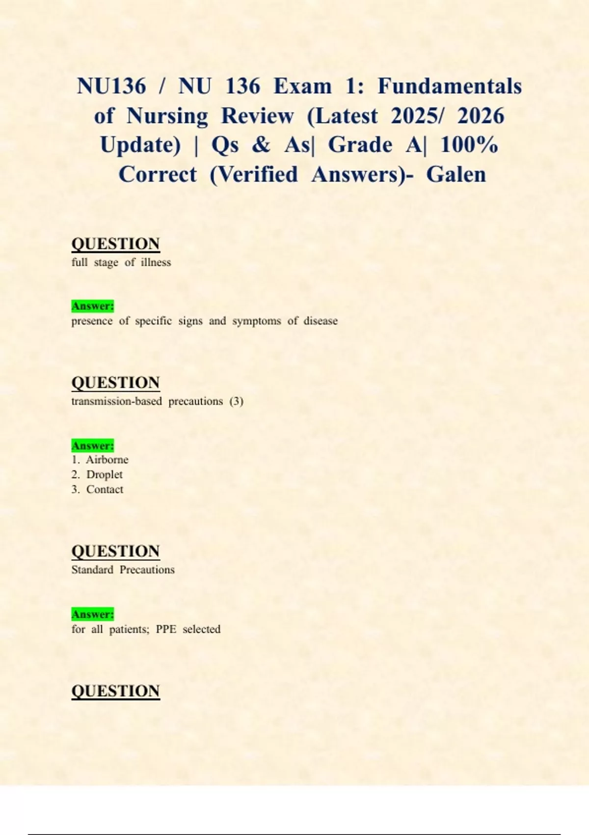 NU136 / NU 136 Exam 1: Fundamentals of Nursing Review (Latest 2025/ ...