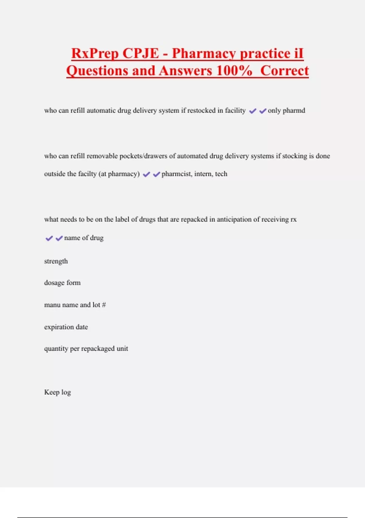 RxPrep CPJE - Pharmacy practice iI Questions and Answers 100% Correct ...